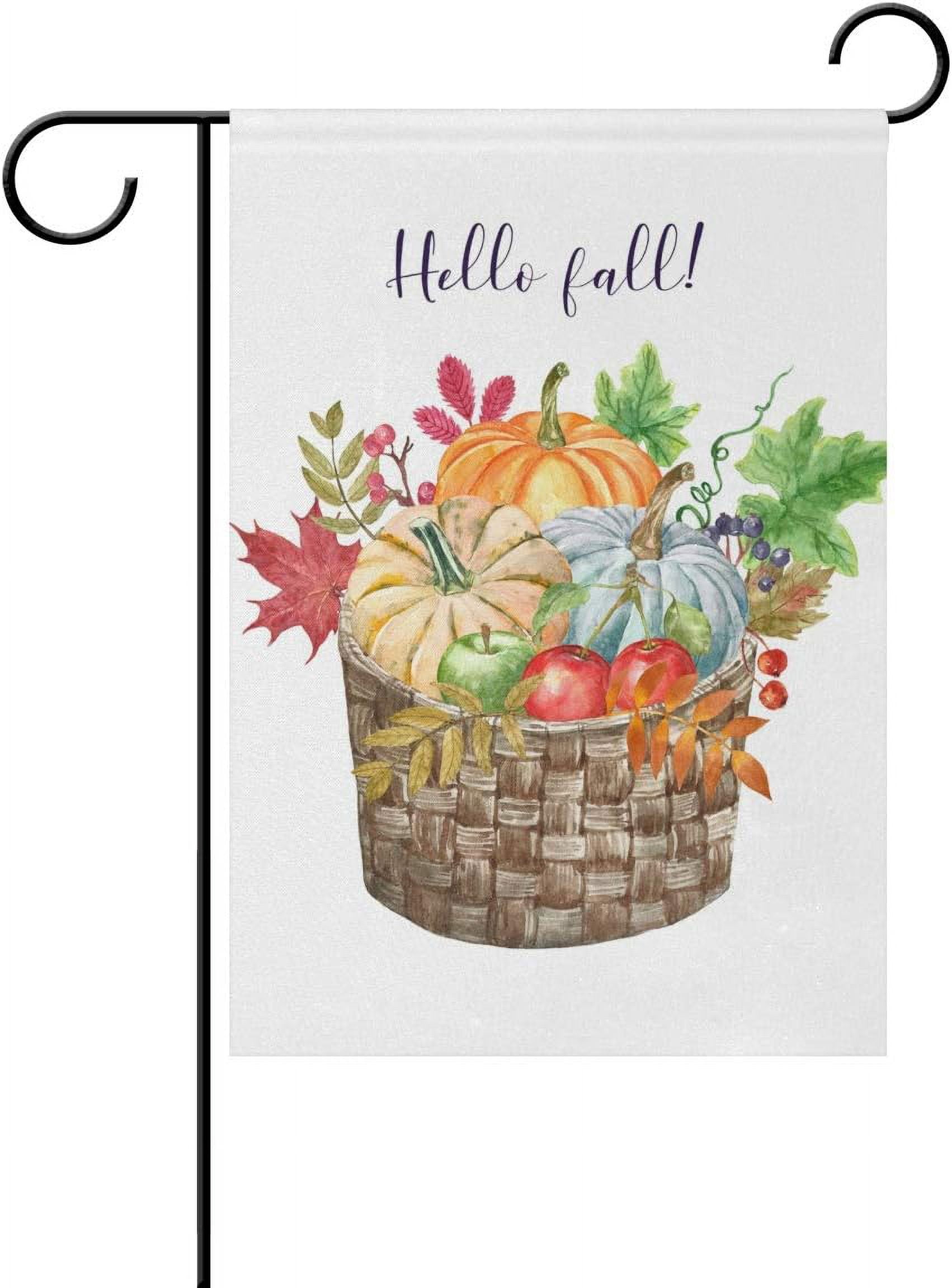 GZHJMY Watercolor Fall Pumpkins Apples Garden Basket Garden Flag 28 x ...