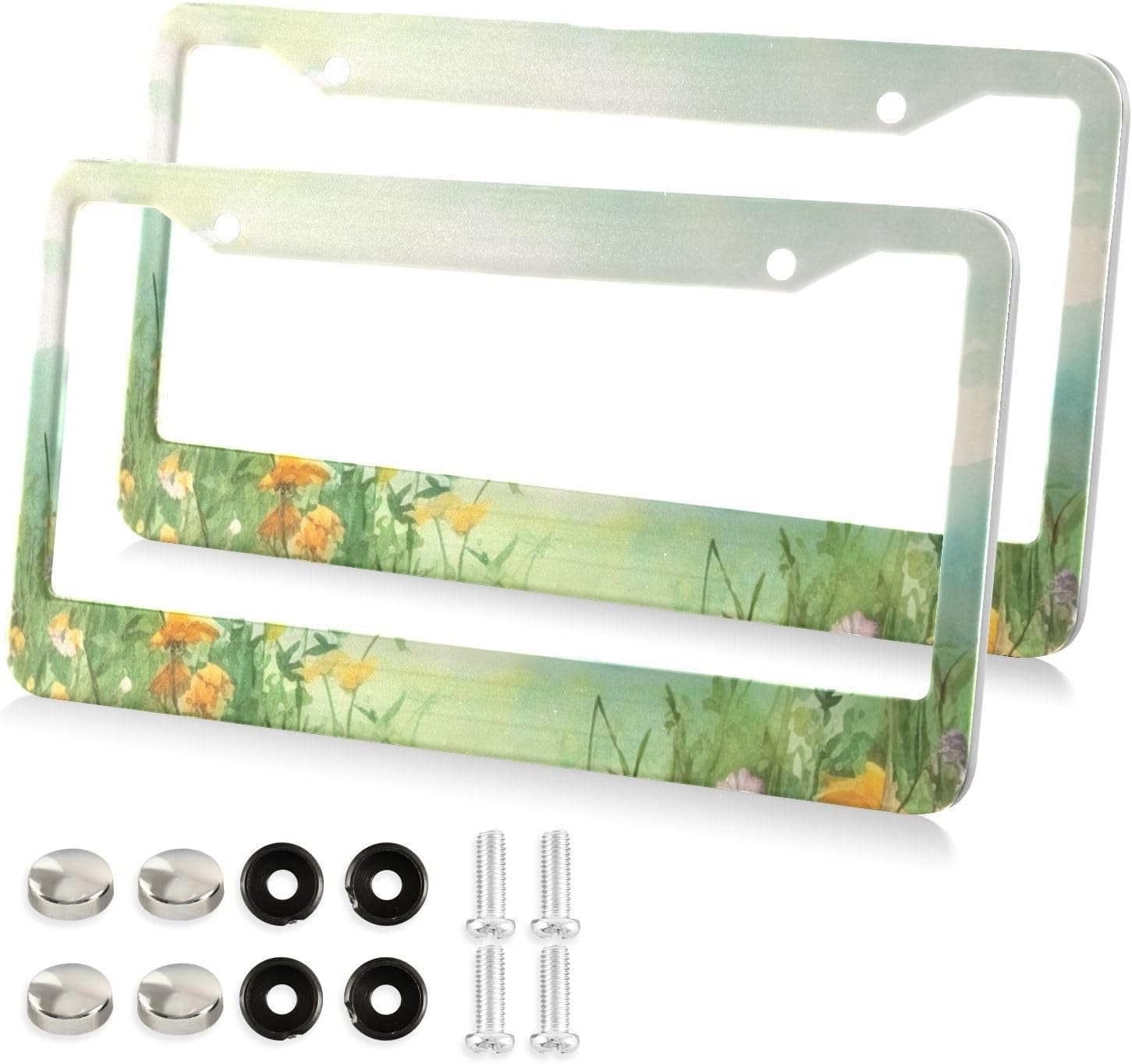 GZHJMY Watercolor Field Green License Plate Frames 2 Pack Aluminum ...