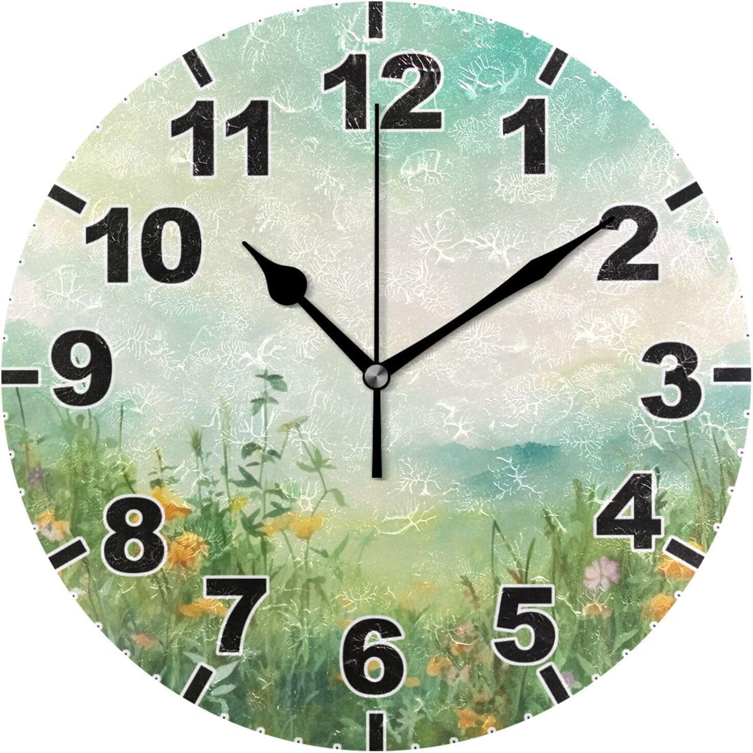 GZHJMY Watercolor Field Green Round PVC Wall Clock, Battery Operated ...