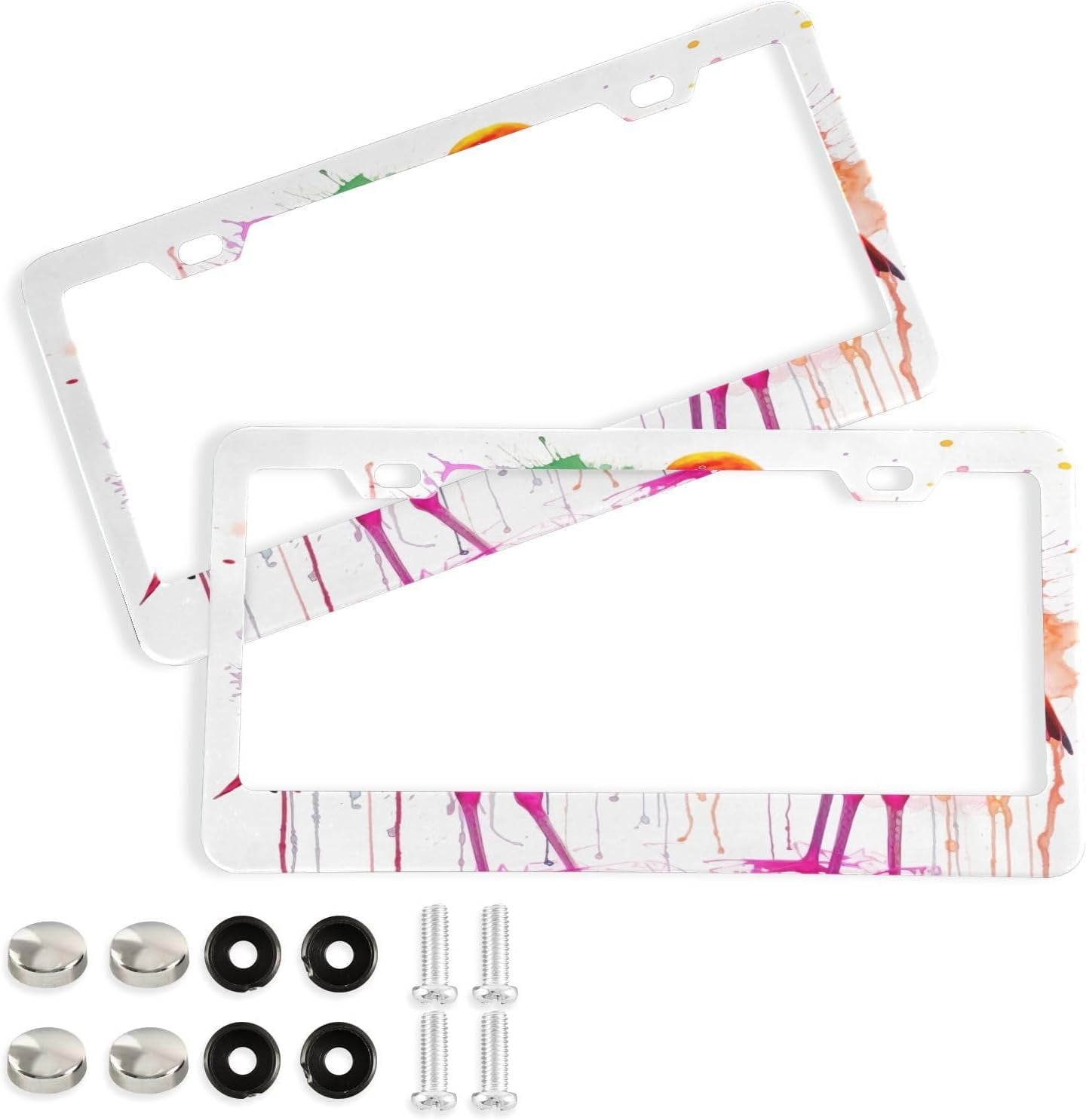 GZHJMY Watercolor Flamingos License Plate Frames Set of 2, Universal ...