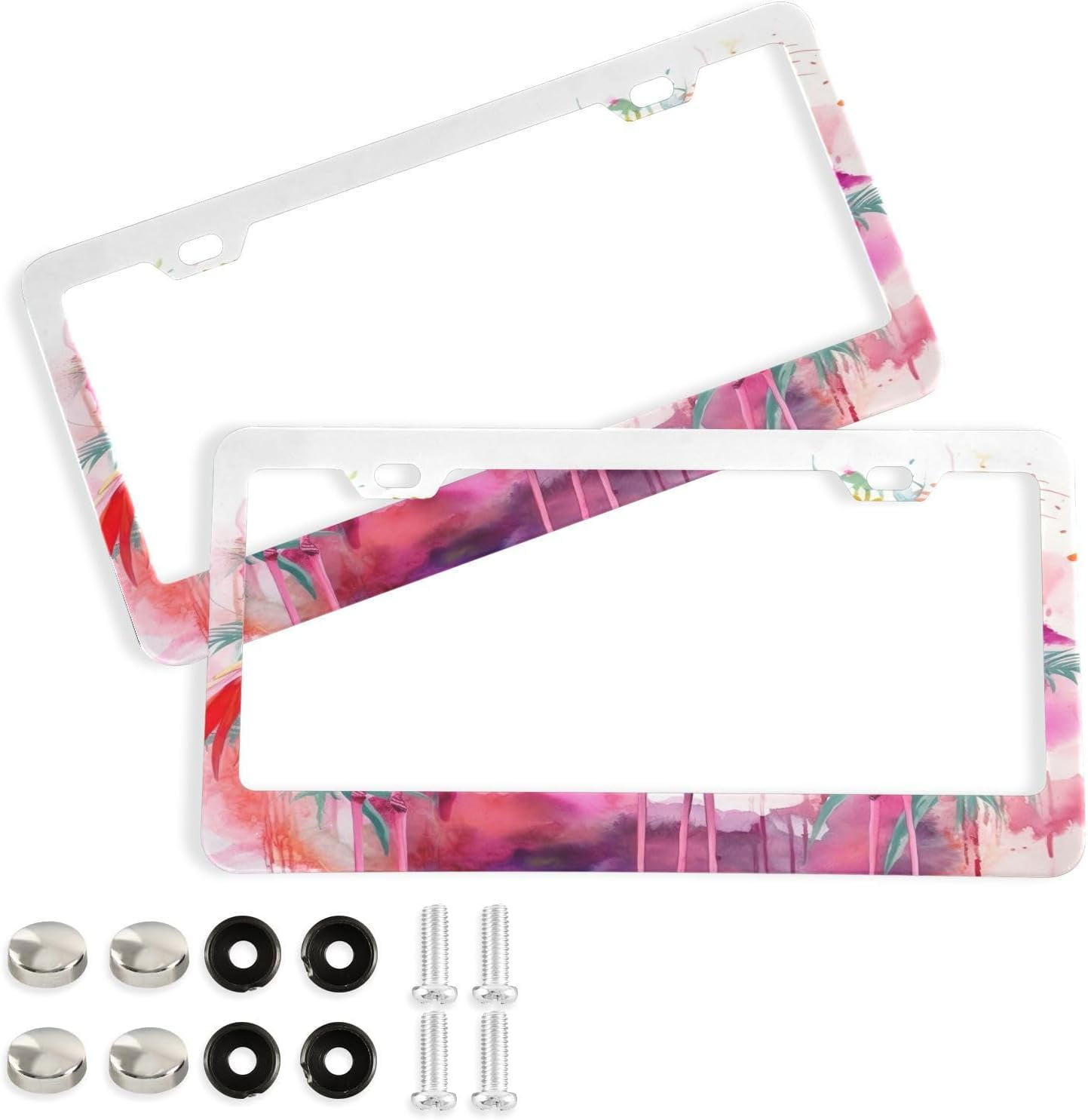 GZHJMY Watercolor Flamingos License Plate Frames Set of 2, Universal ...