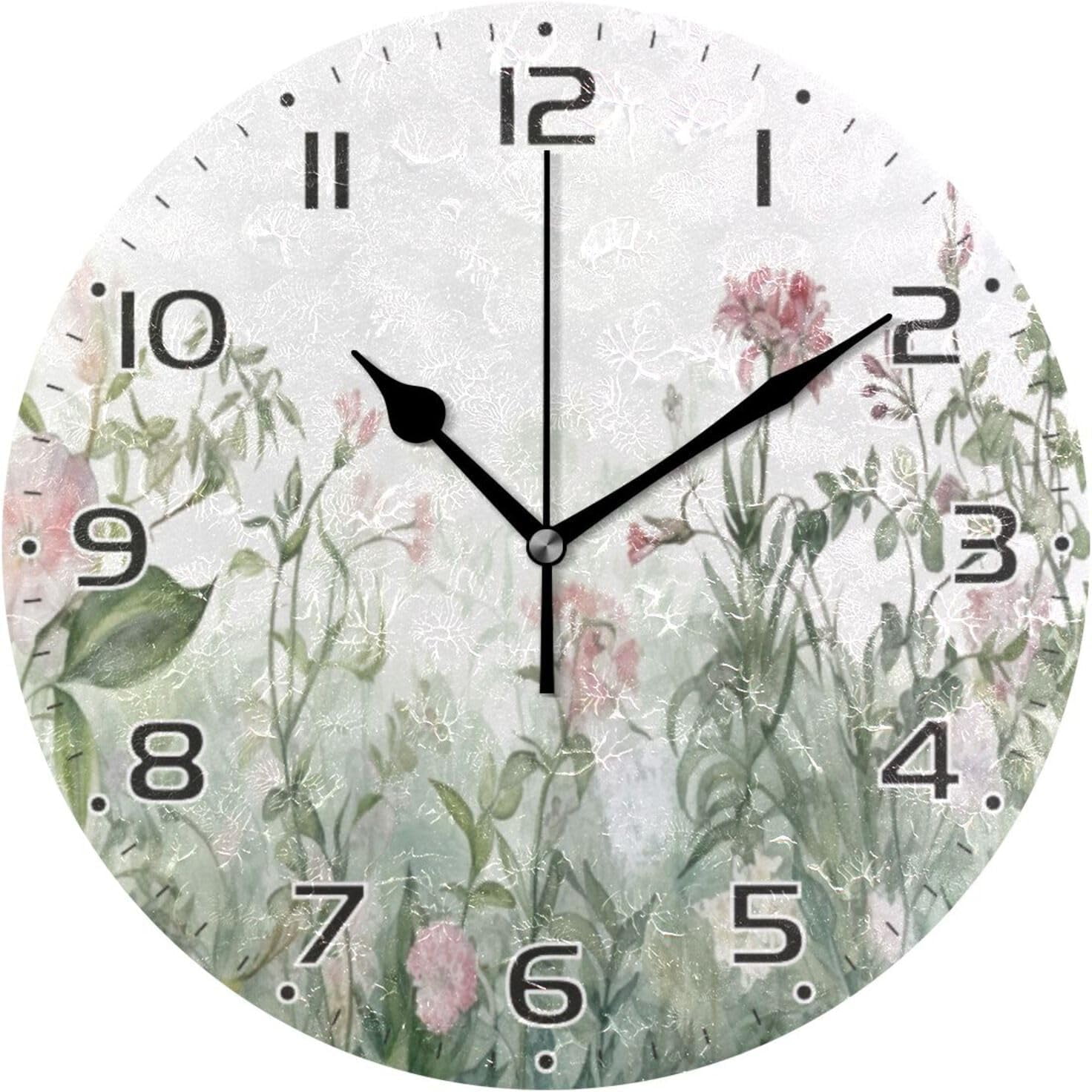 GZHJMY Watercolor Flower Clock Silent Round PVC Wall Clock Non Ticking ...