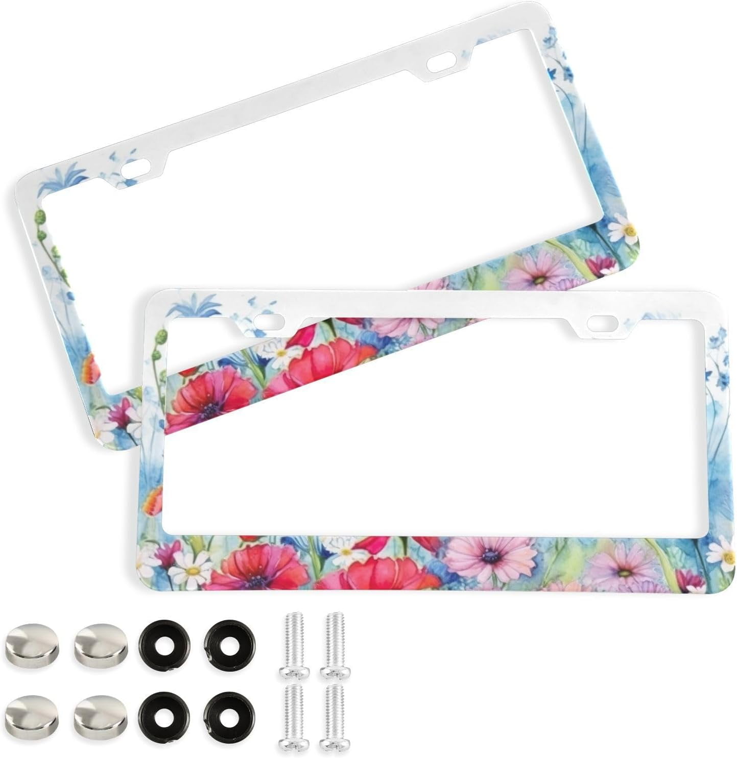 GZHJMY Watercolor Flower License Plate Frames 2 Pack Aluminum License ...