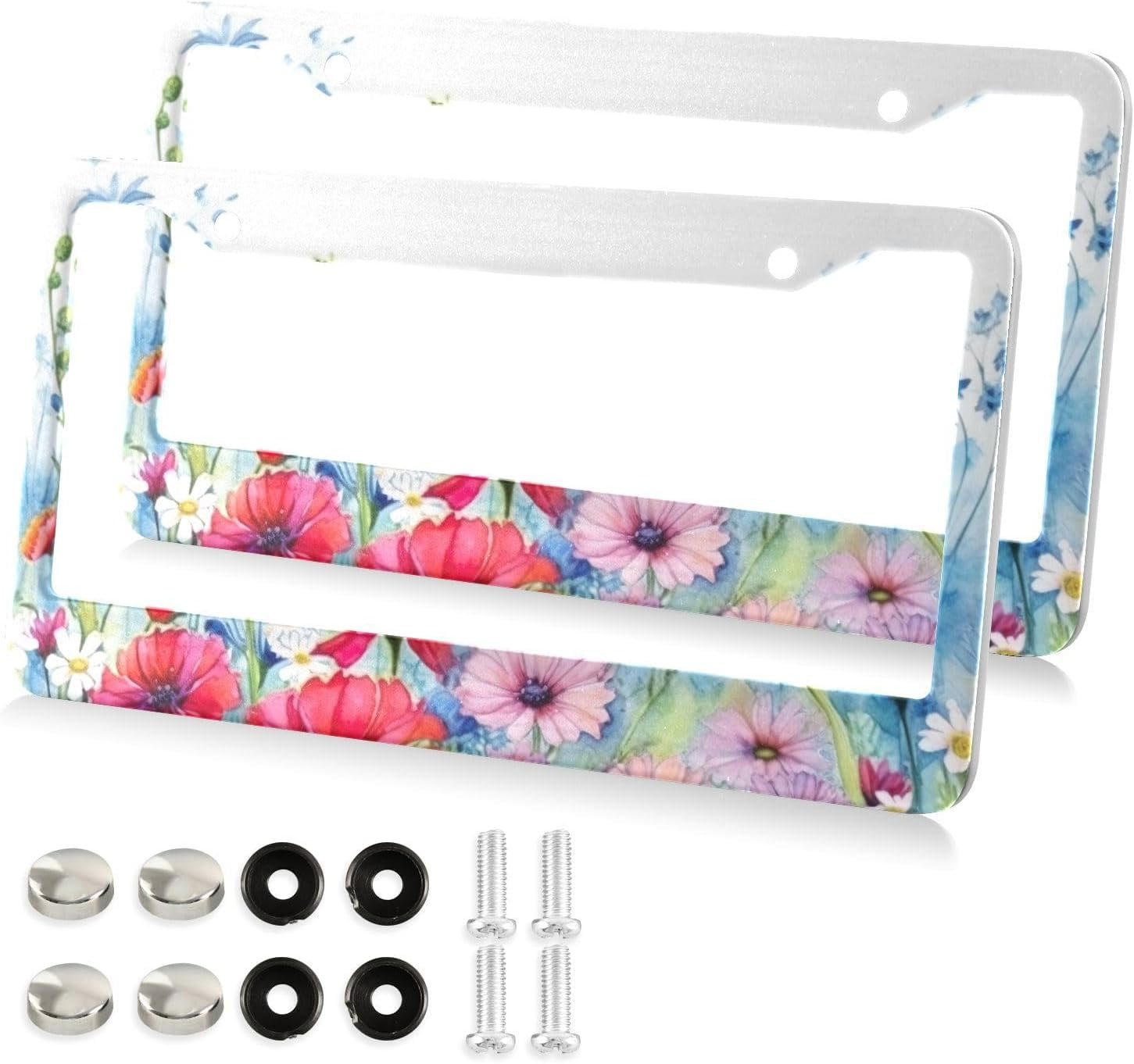 GZHJMY Watercolor Flower License Plate Frames 2 Pack Aluminum License ...