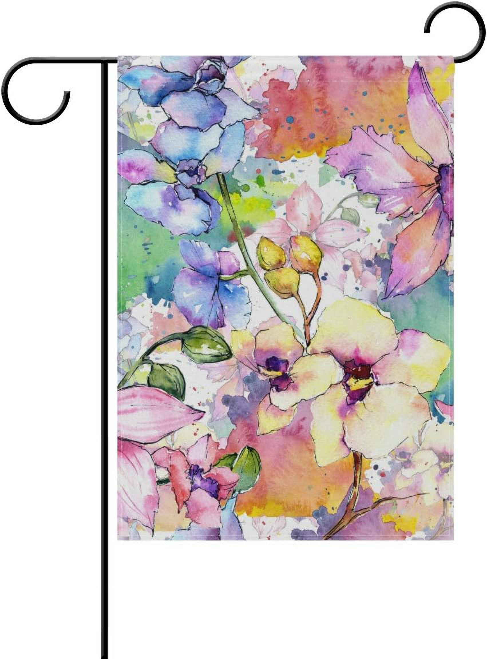 GZHJMY Watercolor Flowers Garden Flag Yard Banner Polyester for Home ...