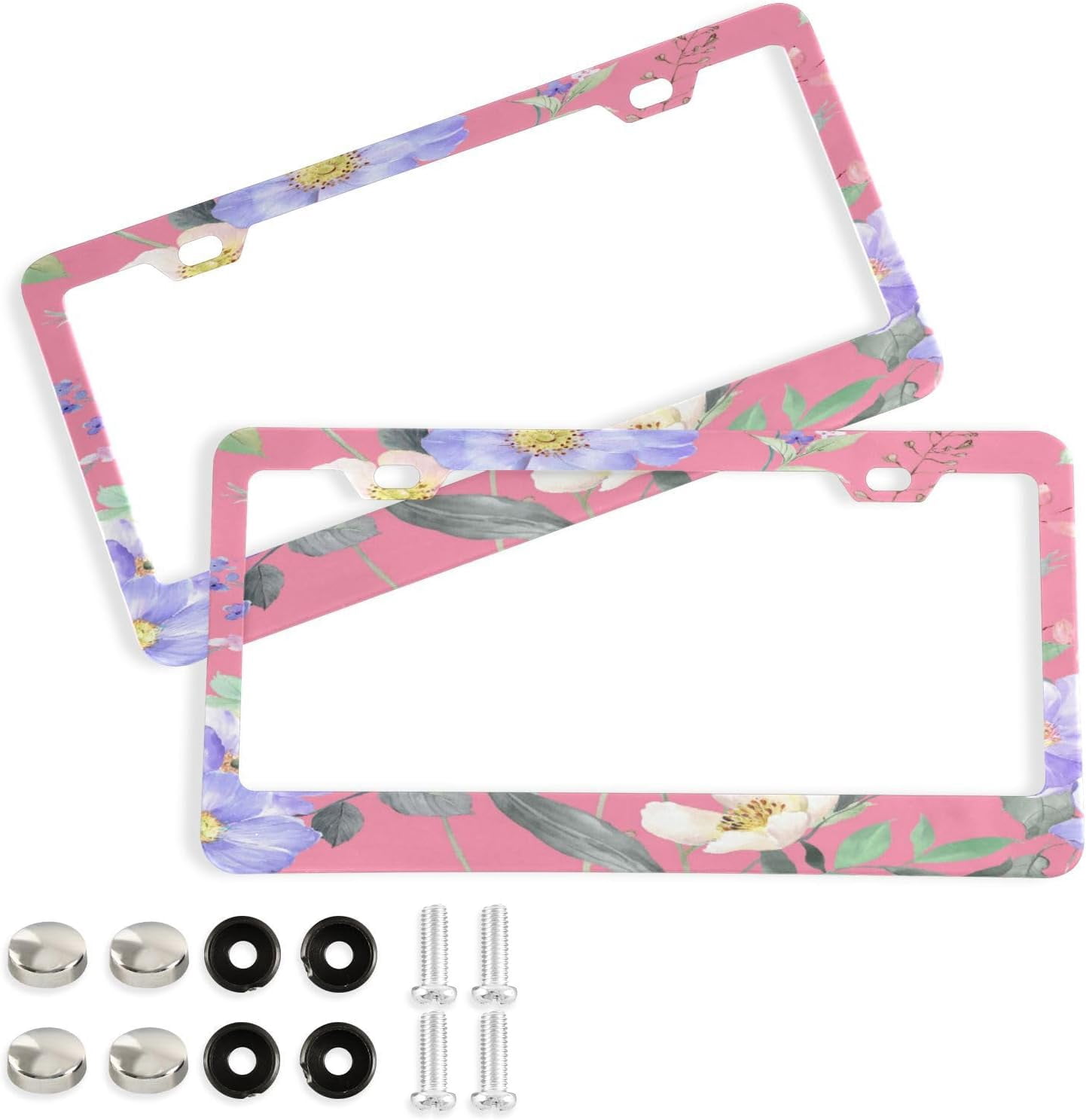 GZHJMY Watercolor Flowers License Plate Frame 2 Pack 2 Holes Car ...