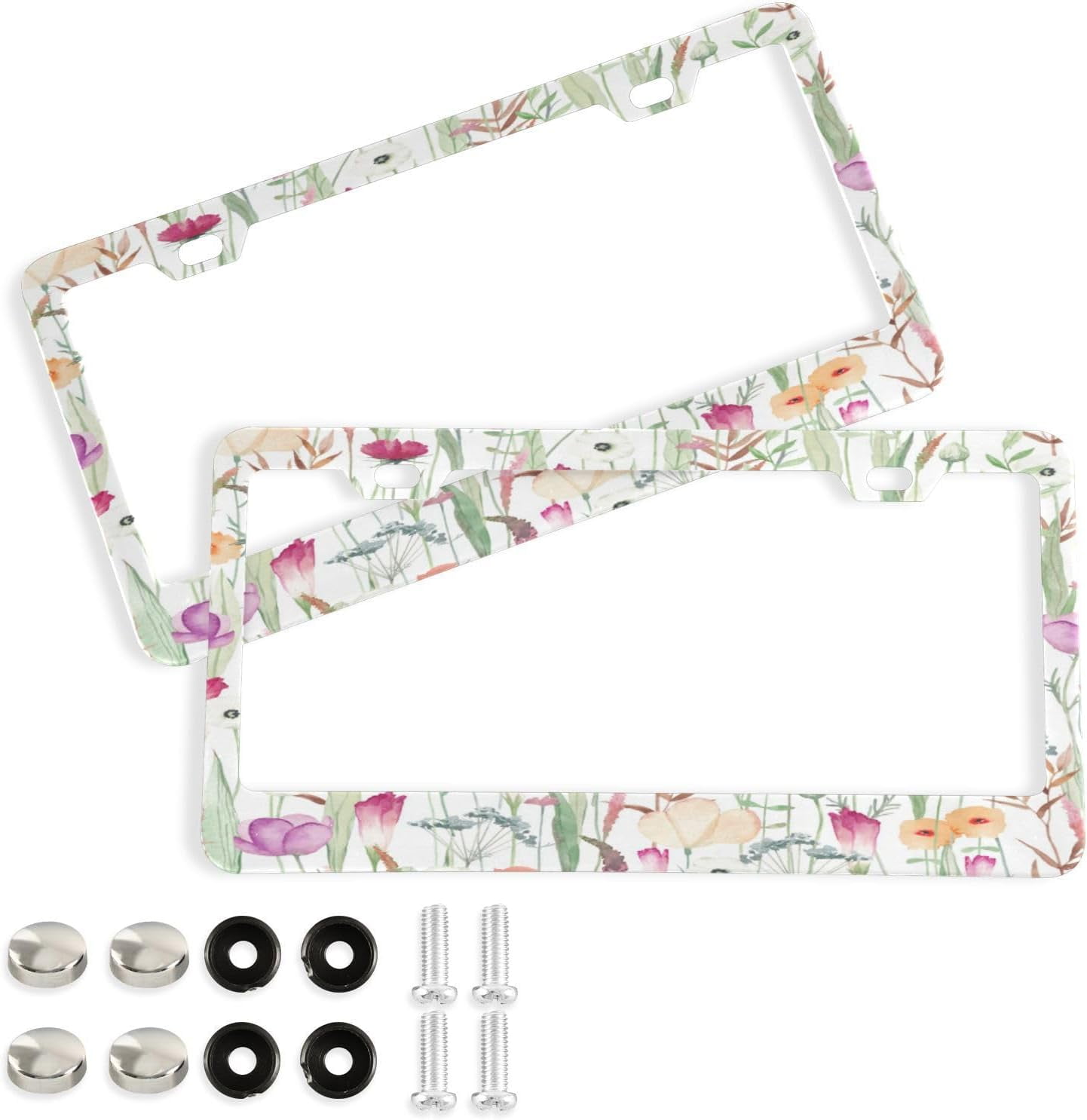 GZHJMY Watercolor Flowers License Plate Frame 2 Pack 2 Holes Car ...