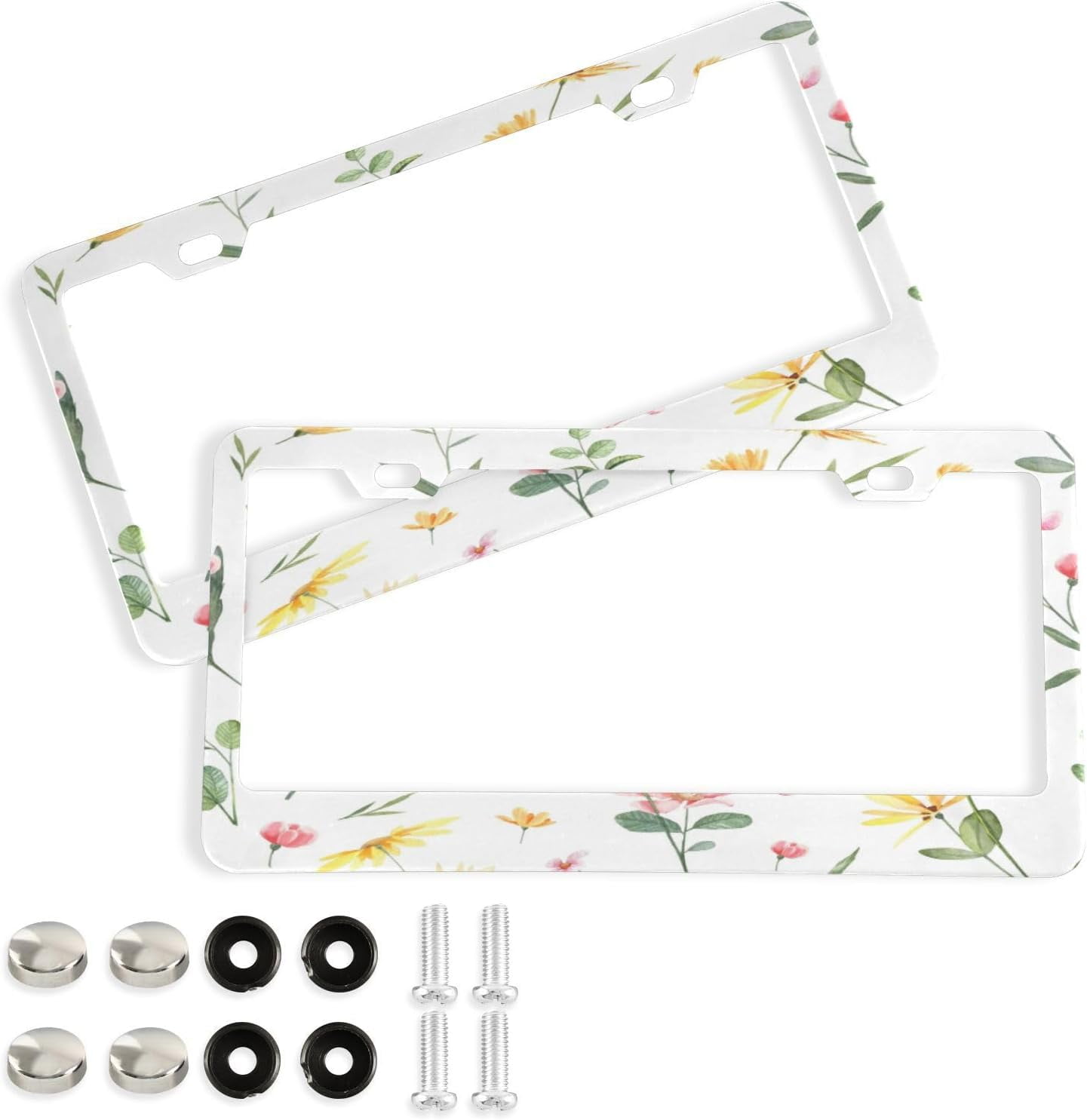 GZHJMY Watercolor Flowers License Plate Frame 2 Pack 2 Holes Car ...