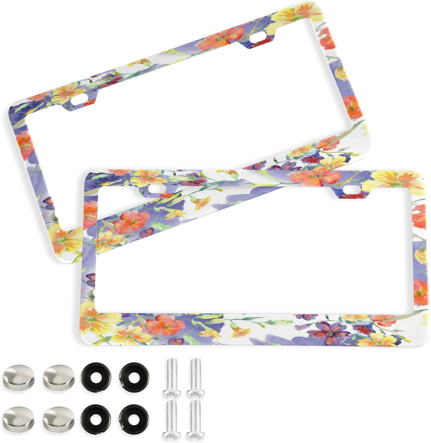 GZHJMY Watercolor Flowers License Plate Frame 2 Pack 2 Holes Car ...