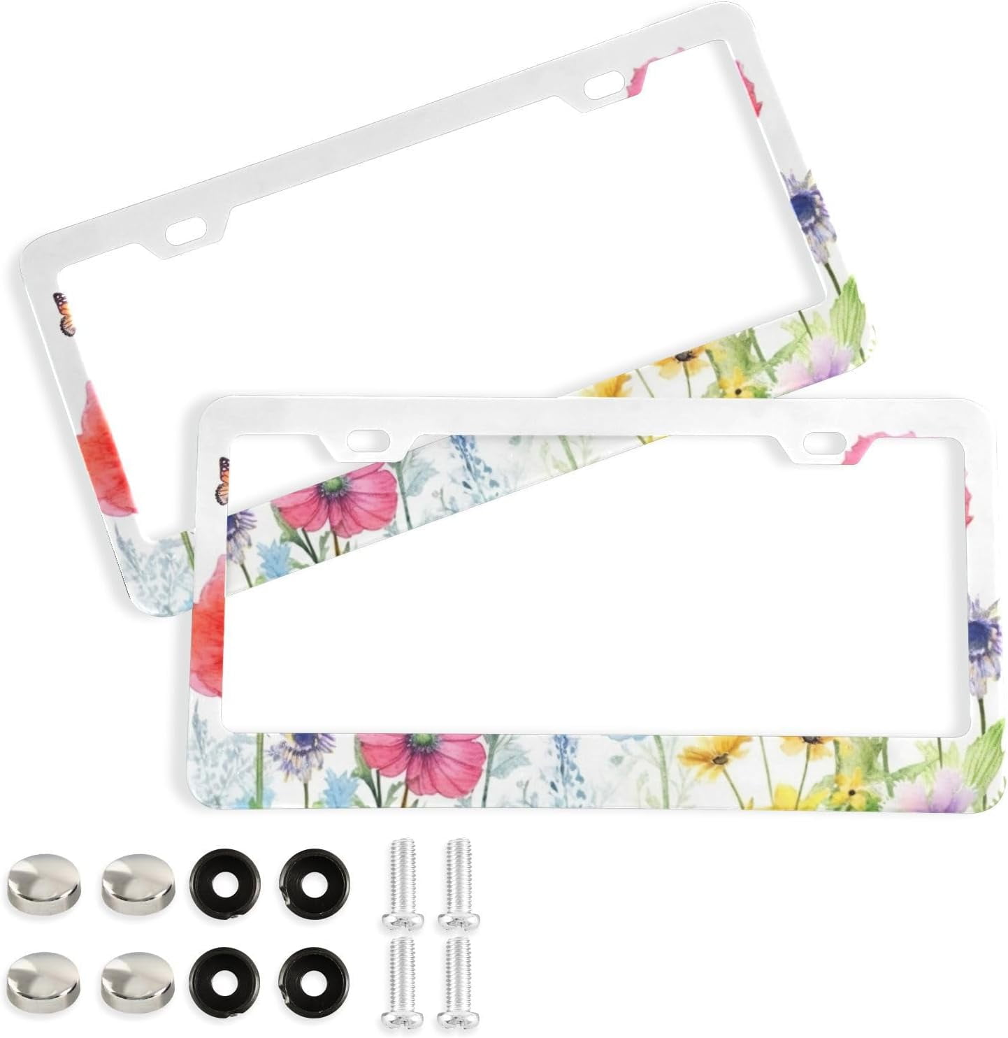 GZHJMY Watercolor Flowers License Plate Frames 2 Pack Aluminum License ...