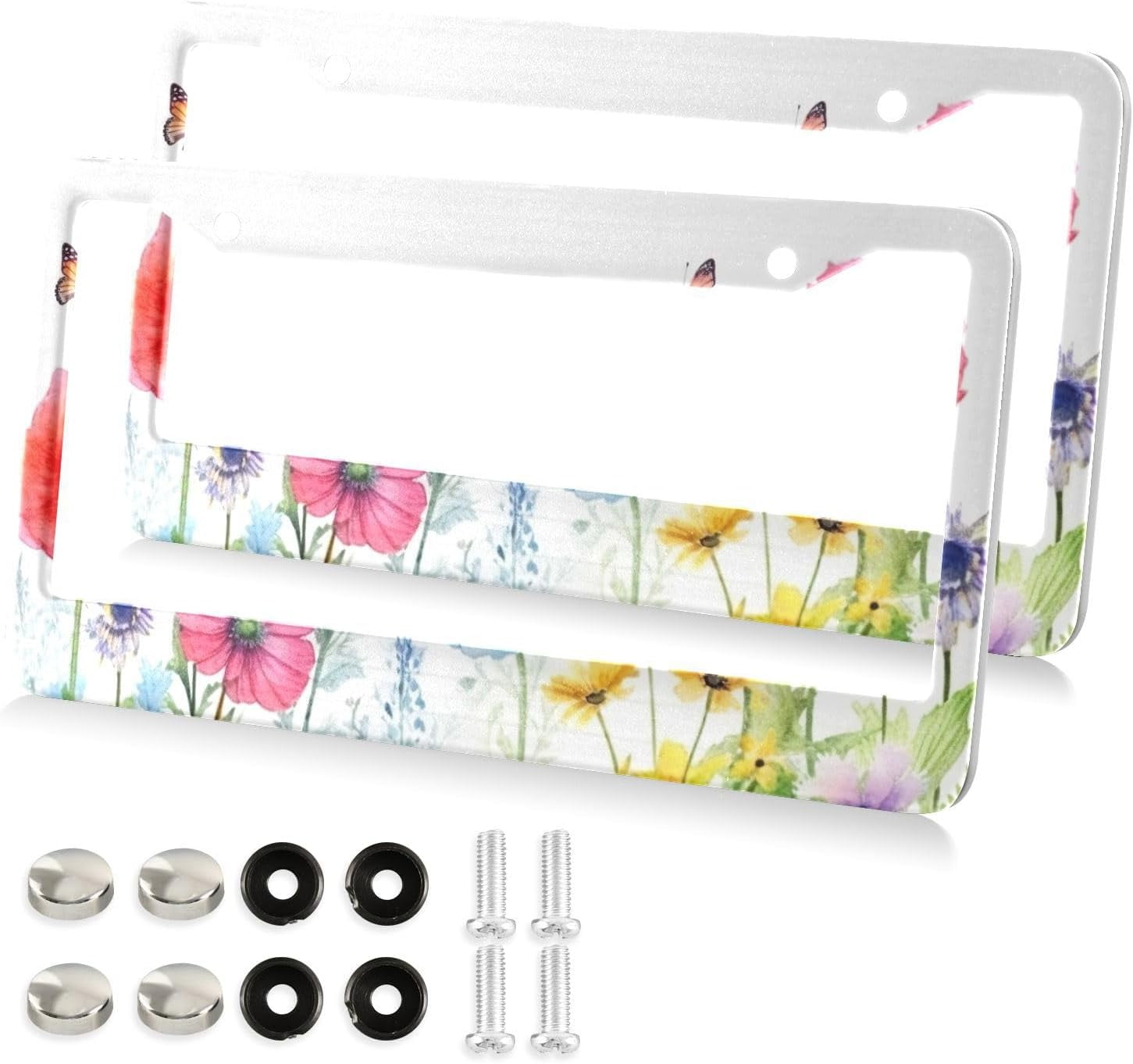 GZHJMY Watercolor Flowers License Plate Frames 2 Pack Aluminum License ...