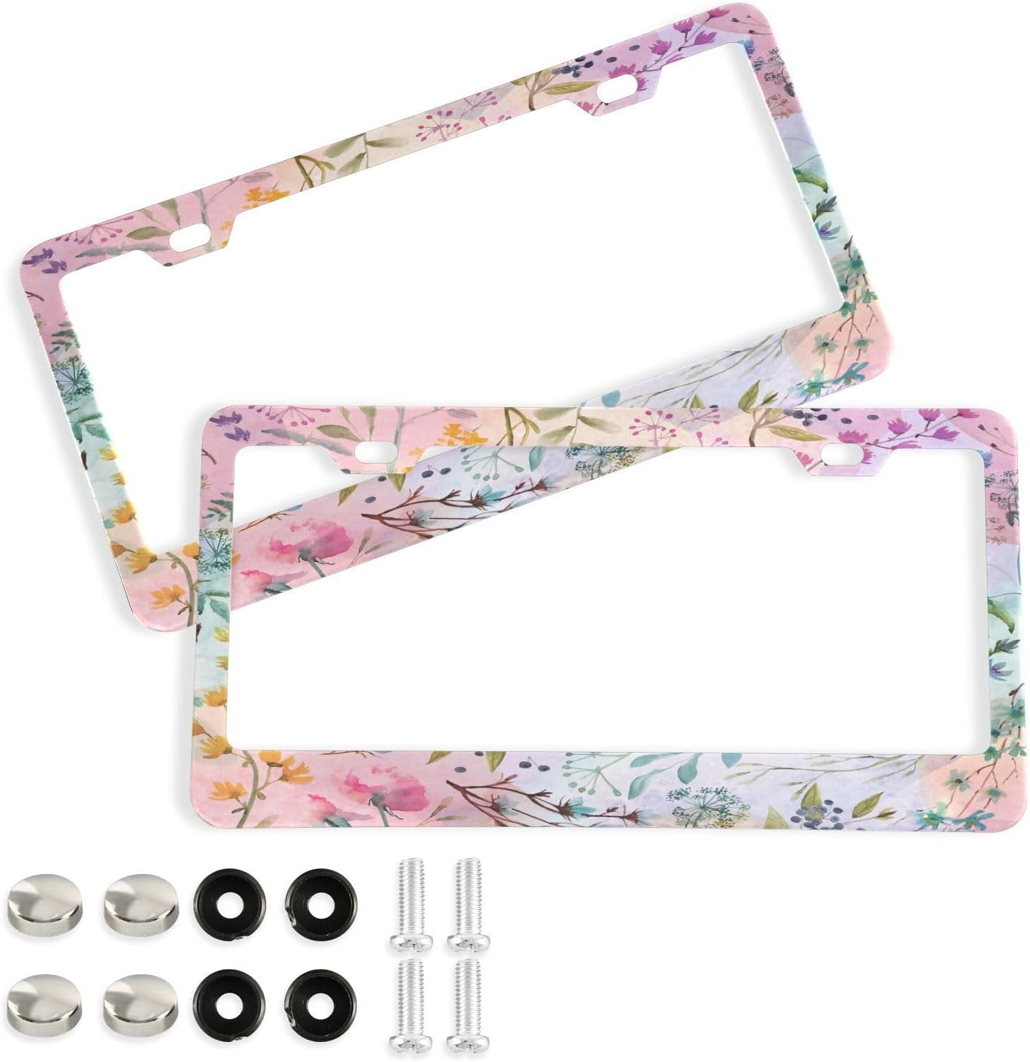 GZHJMY Watercolor Flowers License Plate Frames Set of 2, Universal ...