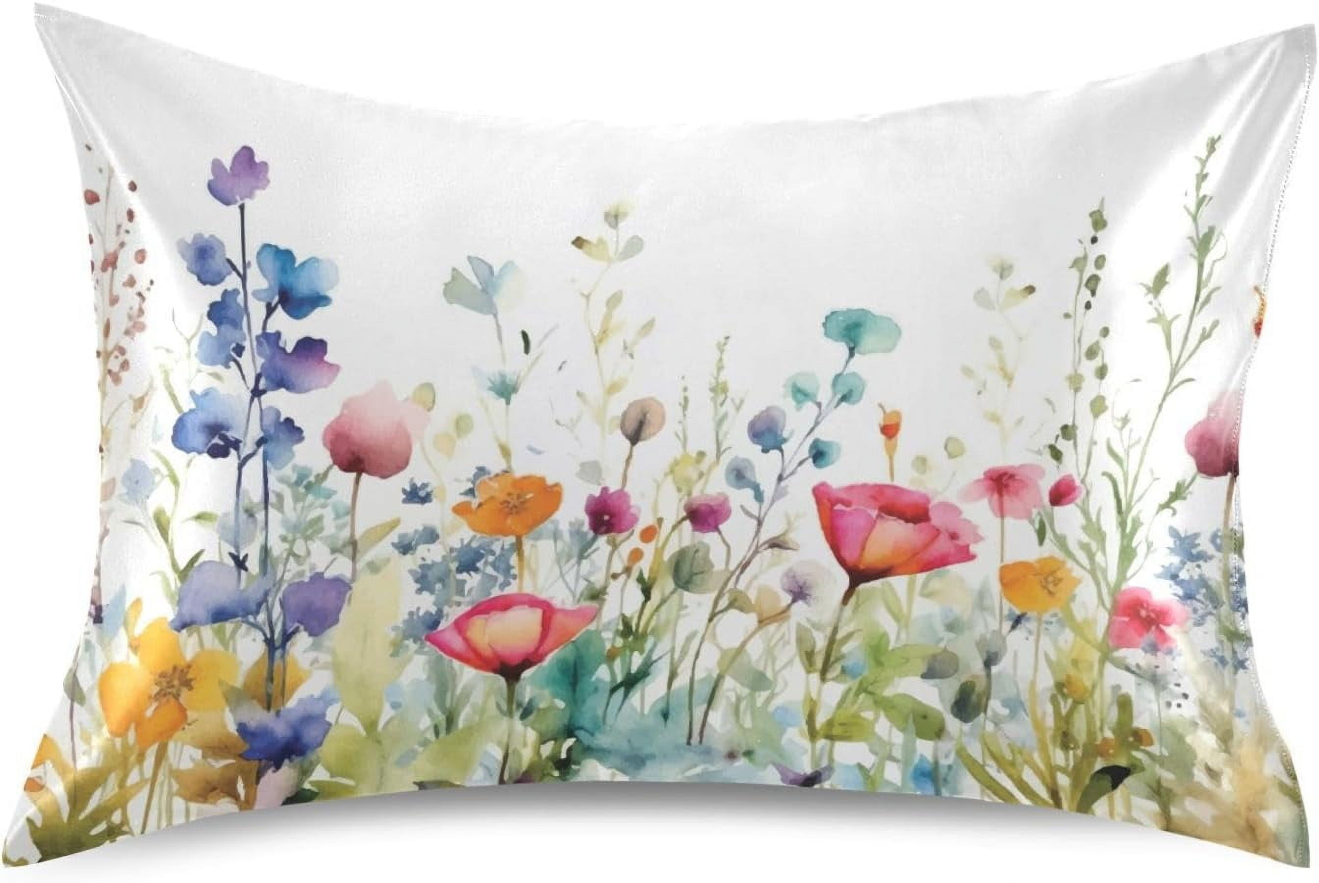 GZHJMY Watercolor Flowers Satin Pillowcase for Hair and Skin, Soft and ...