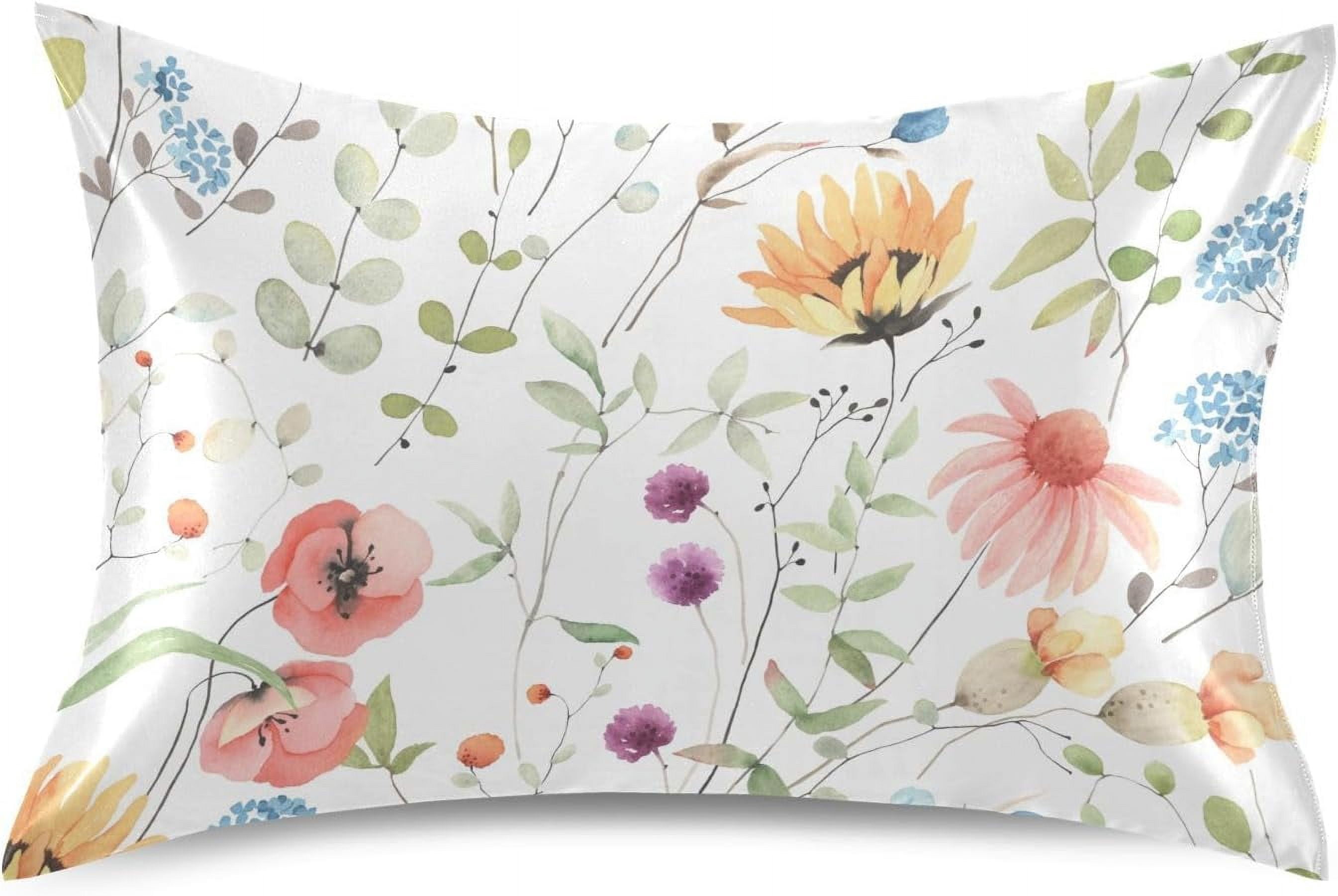GZHJMY Watercolor Flowers Satin Pillowcase for Hair and Skin, Soft and ...