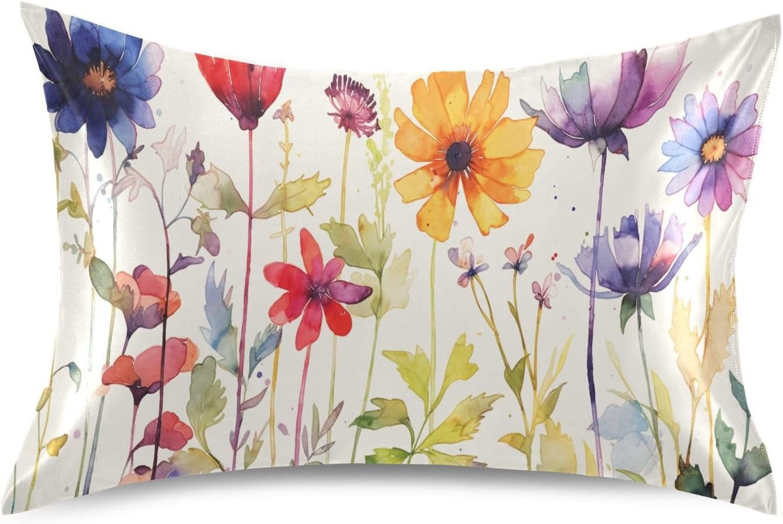 GZHJMY Watercolor Flowers Satin Pillowcase for Hair and Skin, Soft and ...