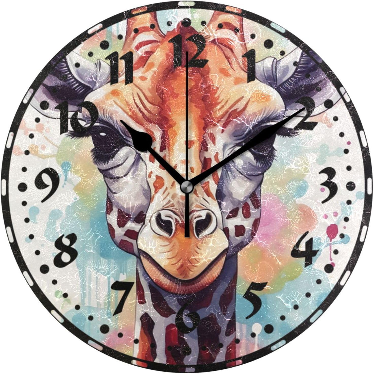 GZHJMY Watercolor Giraffe Face Wall Clock, PVC Silent Non Ticking 10 ...