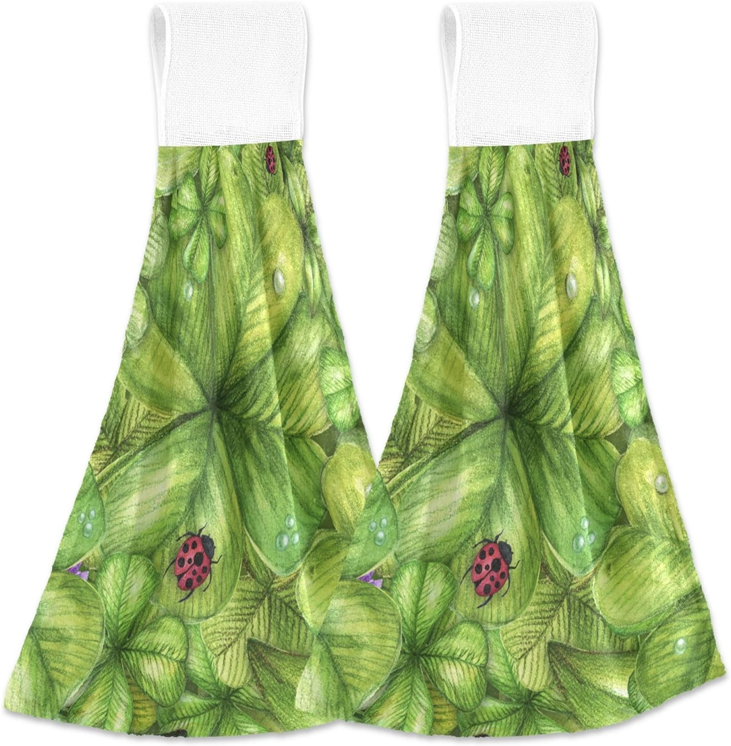 GZHJMY Watercolor Green Irish Shamrock Four Leaf Clover with Ladybug ...