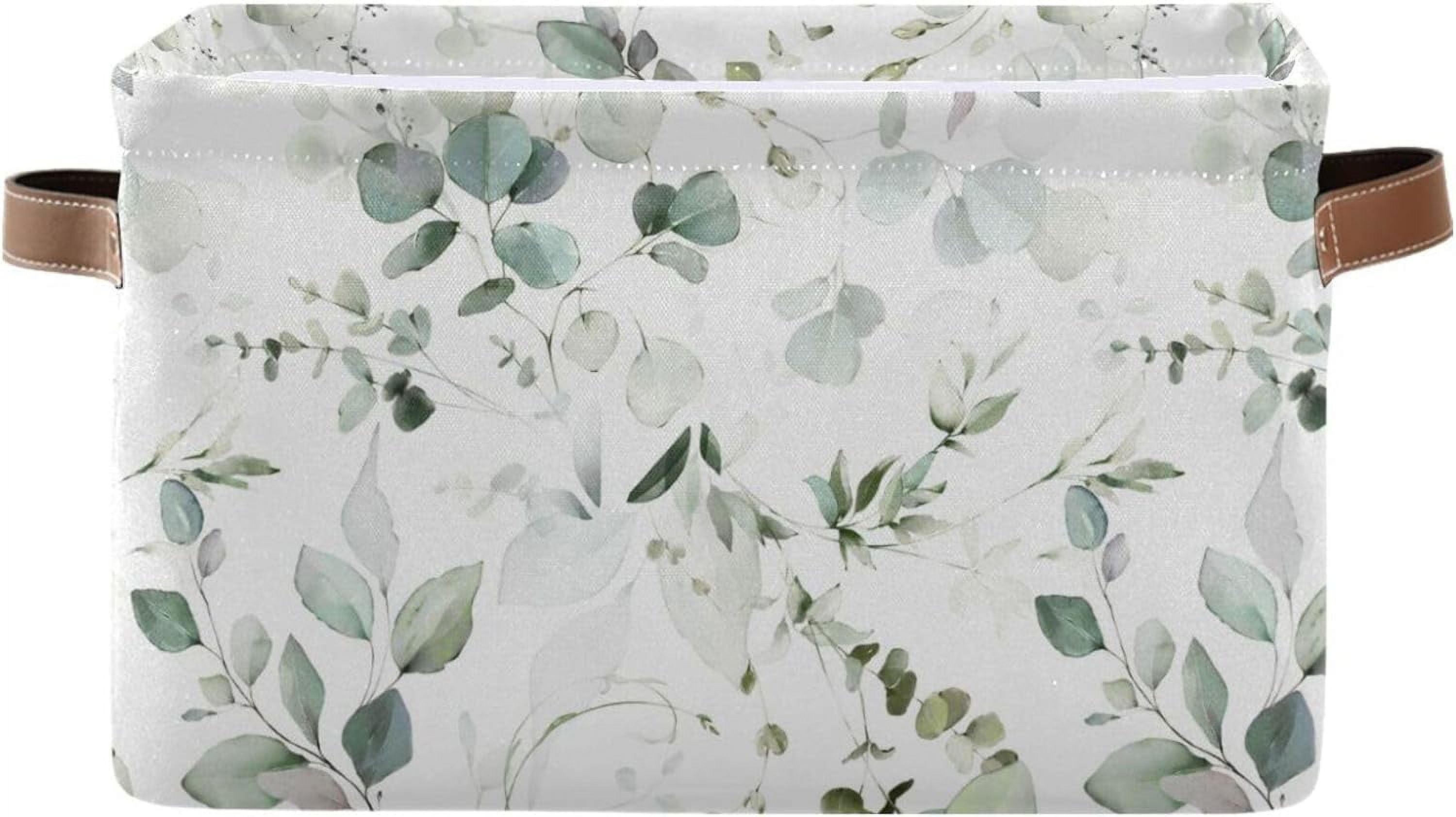 GZHJMY Watercolor Green Leaves Foldable Canvas Storage Bin, Sturdy ...