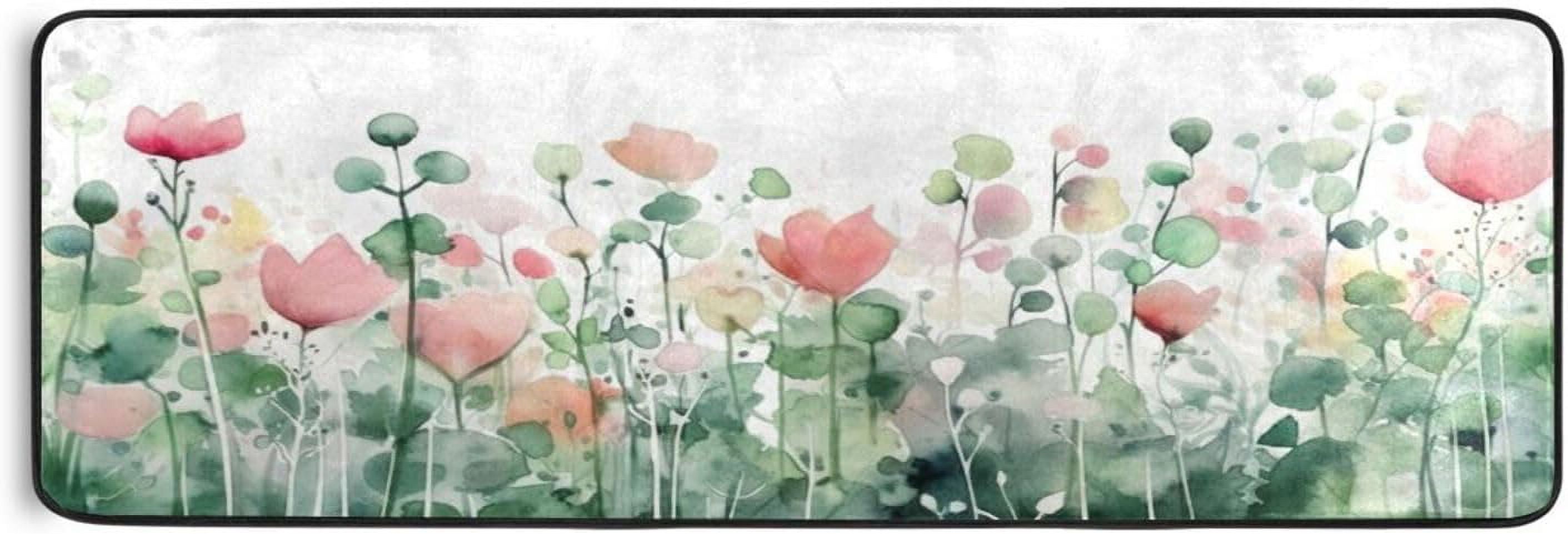 GZHJMY Watercolor Green Plants Area Rug - 2' x 6' Washable Runner Rugs ...