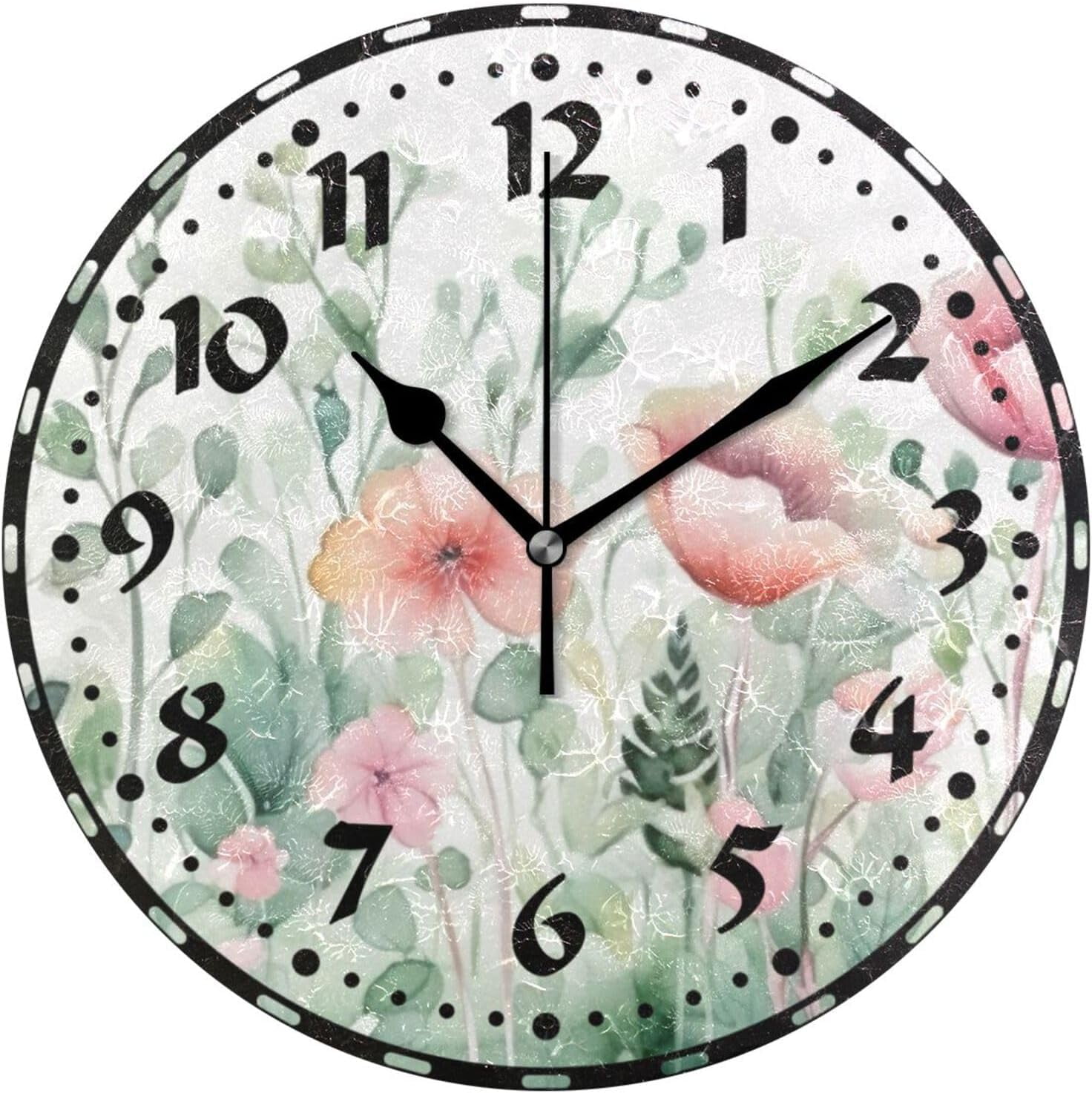 GZHJMY Watercolor Green Plants Wall Clock, PVC Silent Non Ticking 10 ...