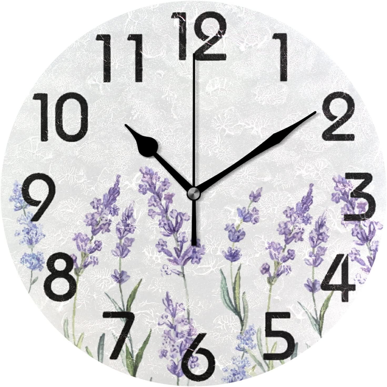 GZHJMY Watercolor Lavender Retro Round Wall Clock, 9.5 Inch Battery ...