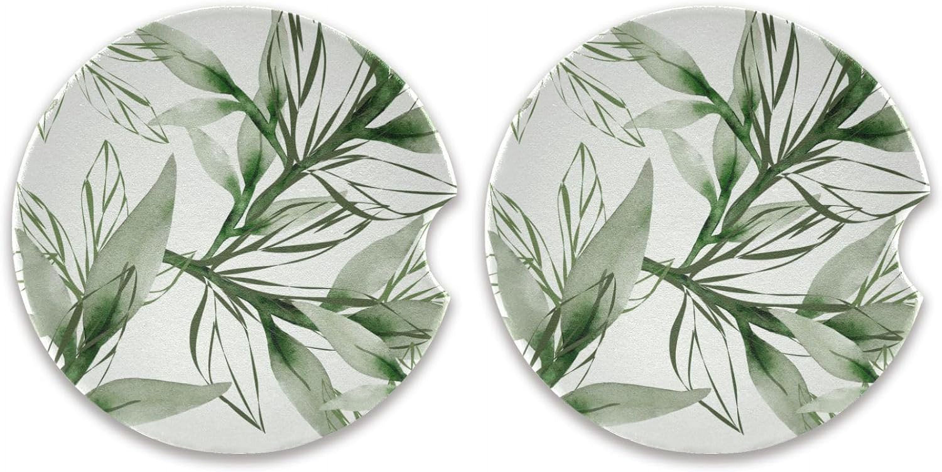 GZHJMY Watercolor Leaf Car Coasters 2 Pack Drinks Absorbent Ceramic ...