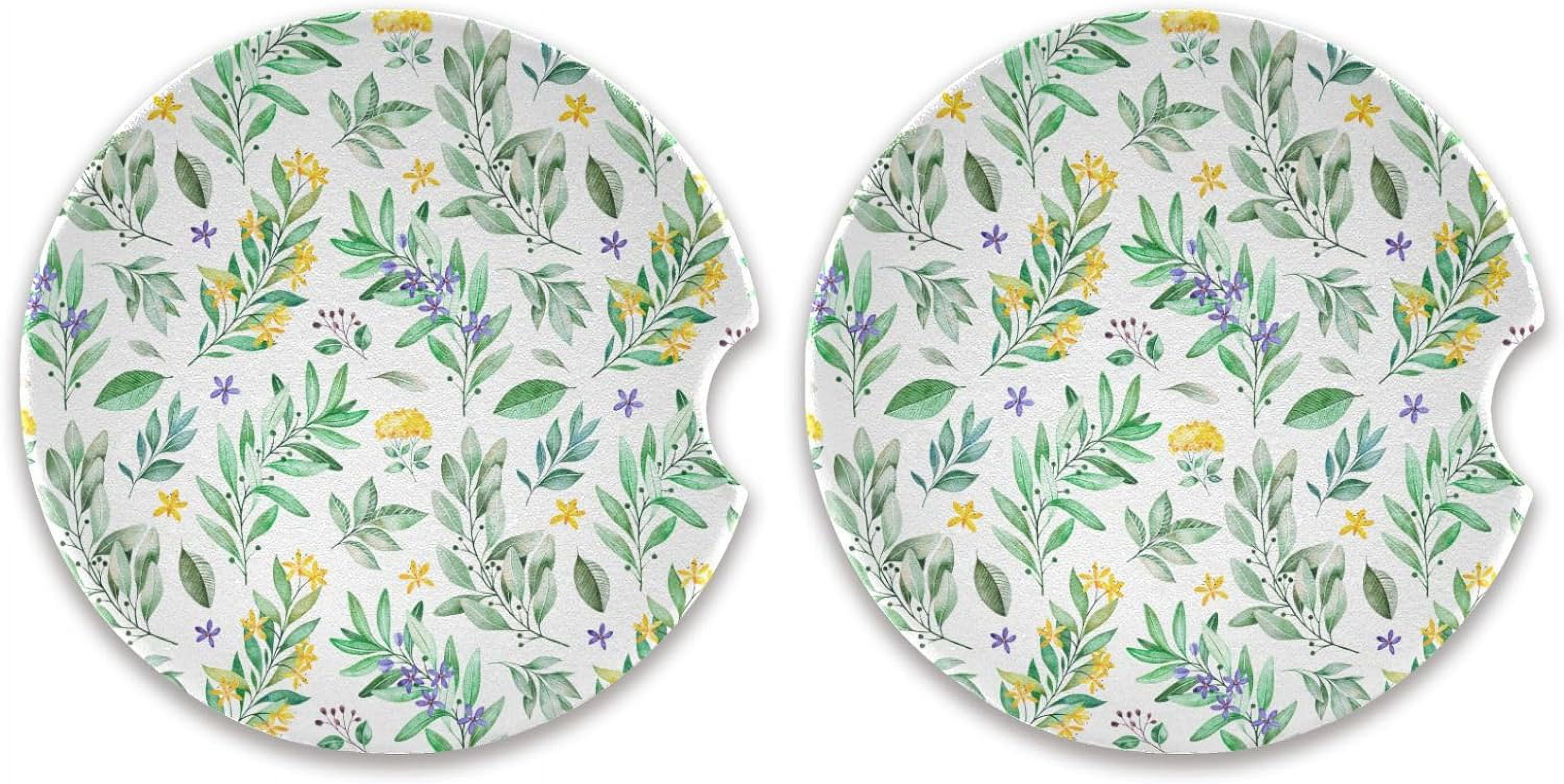 GZHJMY Watercolor Leaves Branch Car Coasters 2 Pack Drinks Absorbent ...