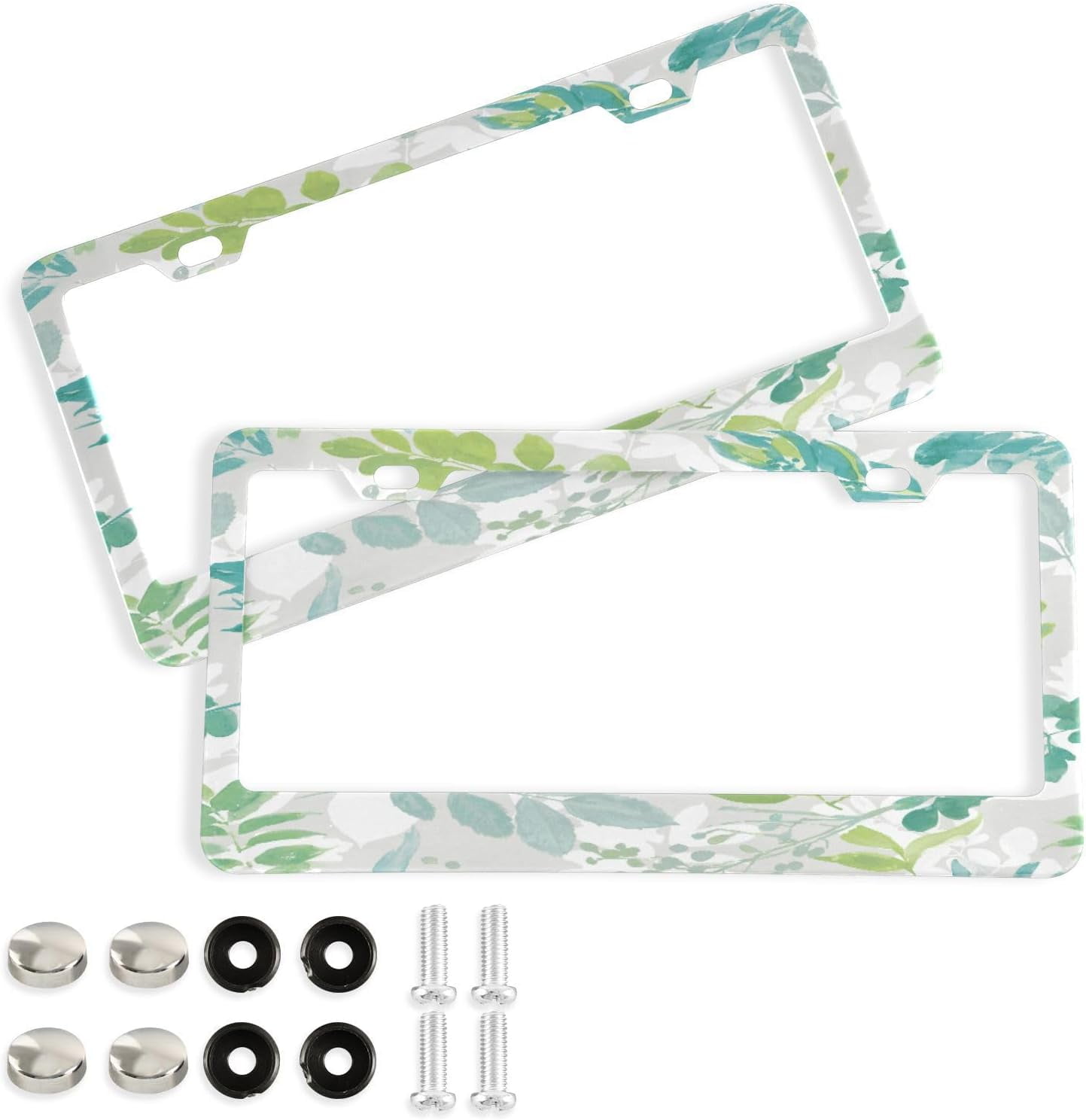 GZHJMY Watercolor Leaves License Plate Frame 2 Pack 2 Holes Car ...