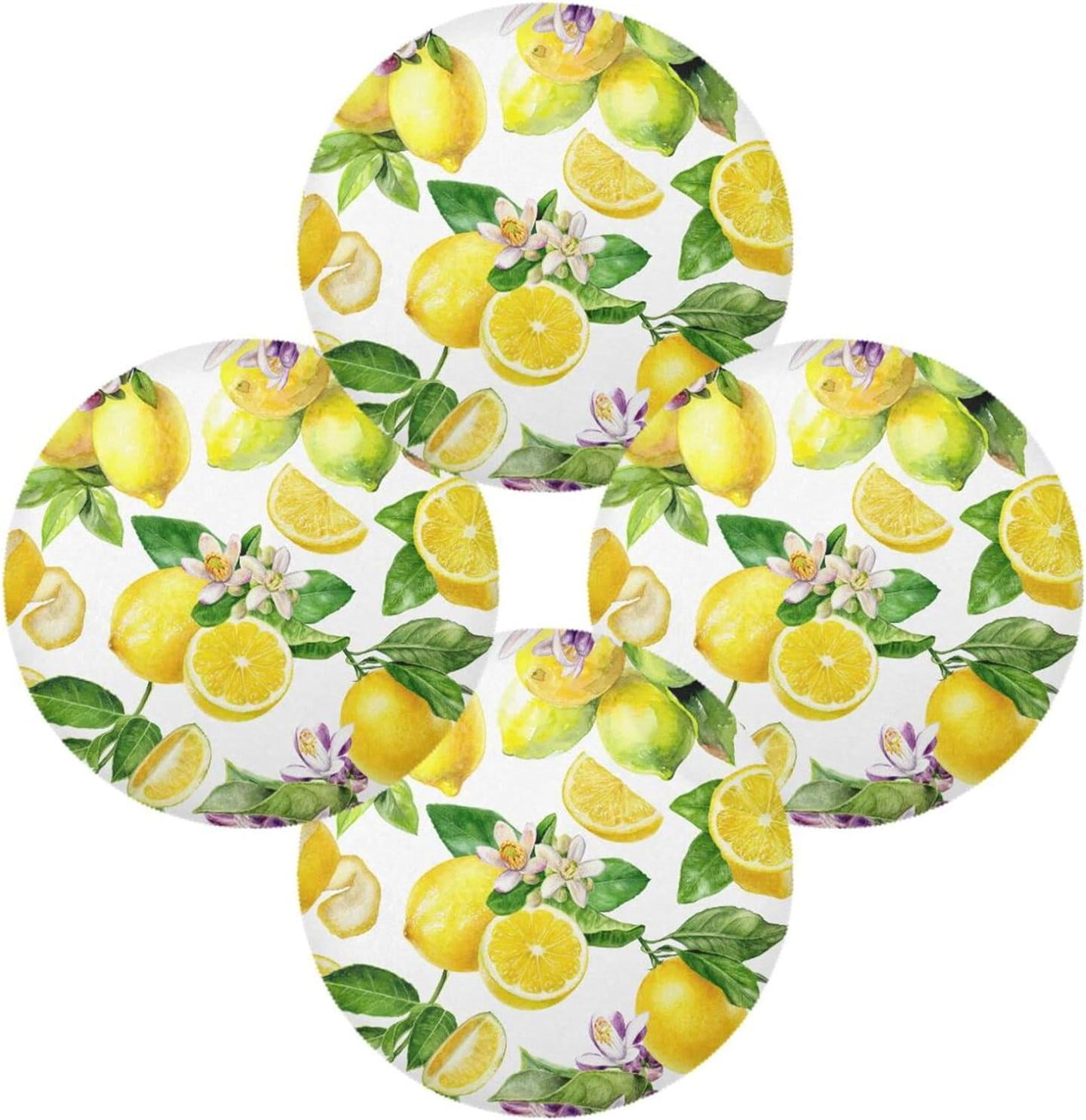GZHJMY Watercolor Lemons Round Placemats for Dining Table, Non-Slip ...