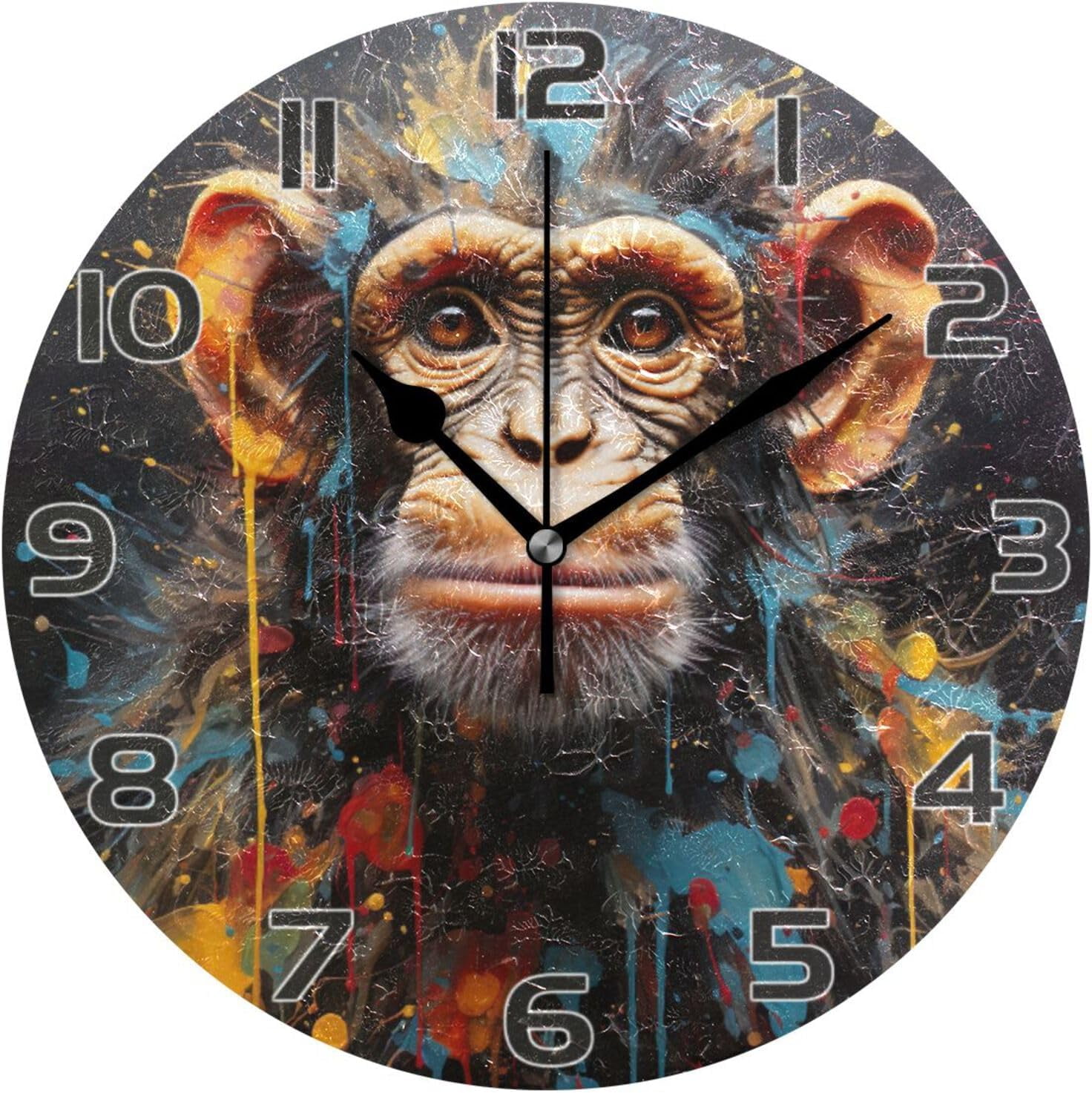 GZHJMY Watercolor Monkey Wall Clock, Silent Non Ticking Battery ...