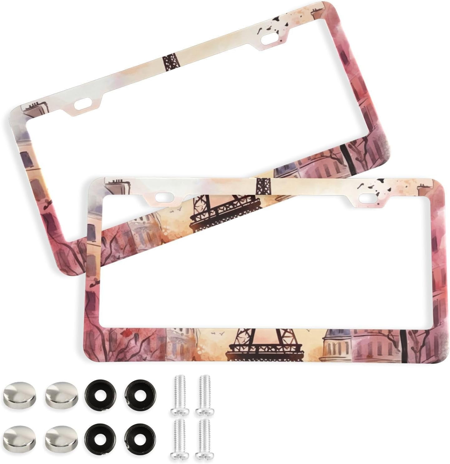 GZHJMY Watercolor Paris License Plate Frames 2 Pack Aluminum License ...