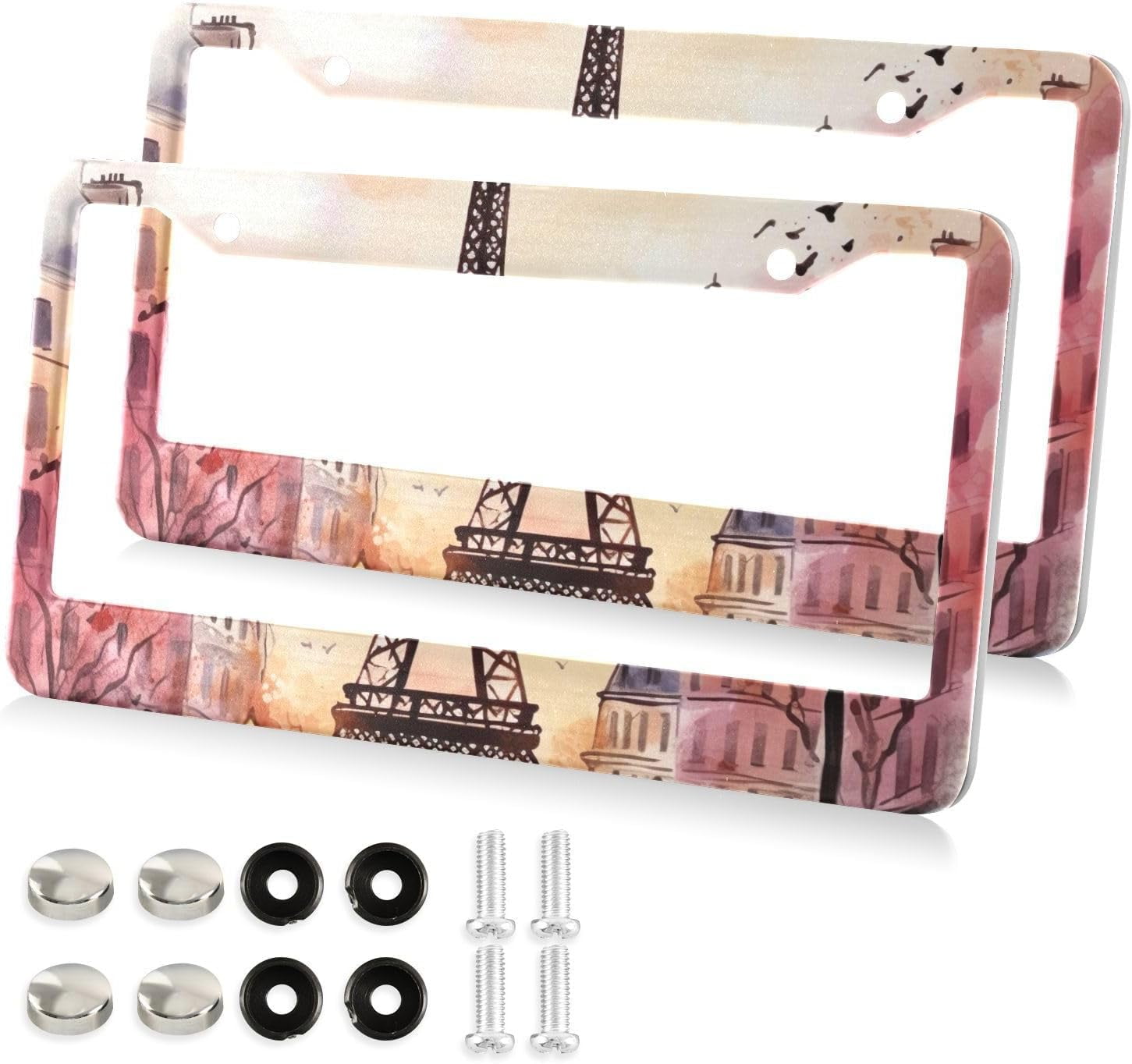 GZHJMY Watercolor Paris License Plate Frames 2 Pack Aluminum License ...