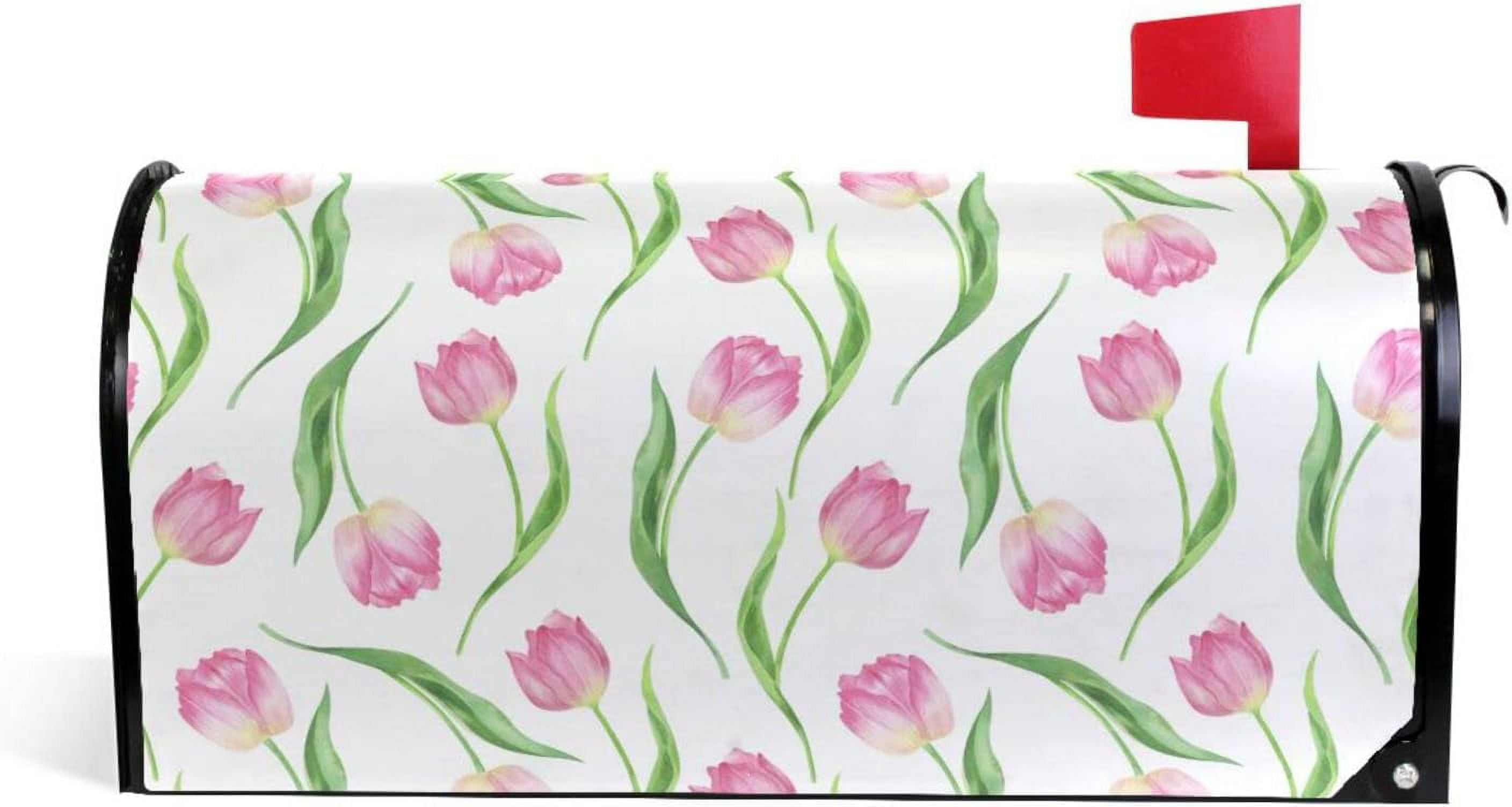 GZHJMY Watercolor Pink Tulips Flower Magnetic Mailbox Cover Standard ...