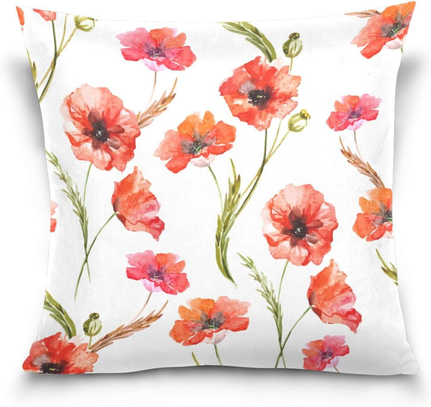 GZHJMY Watercolor Poppy Pillow Cover 20 x 20 Inch, Soft Decorative ...
