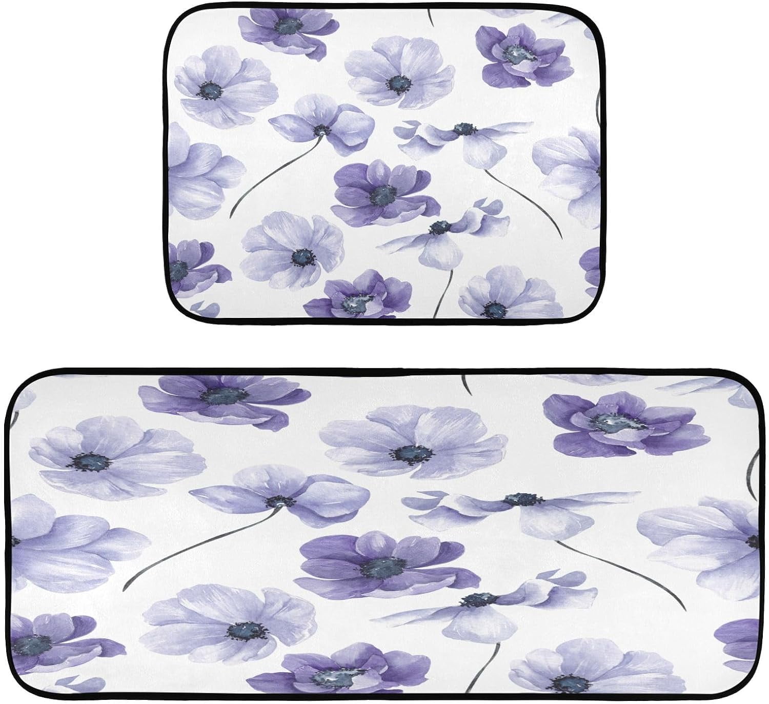 GZHJMY Watercolor Purple Flowers Kitchen Mat - Cushioned Anti Fatigue ...