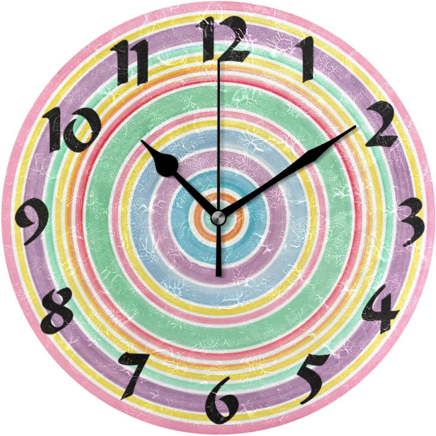GZHJMY Watercolor Stripes Circles Round Wall Clock,Silent Non Ticking ...