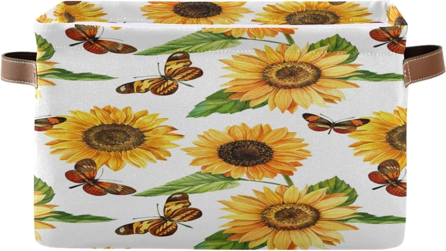 GZHJMY Watercolor Sunflowers Butterflies Storage Basket Foldable ...