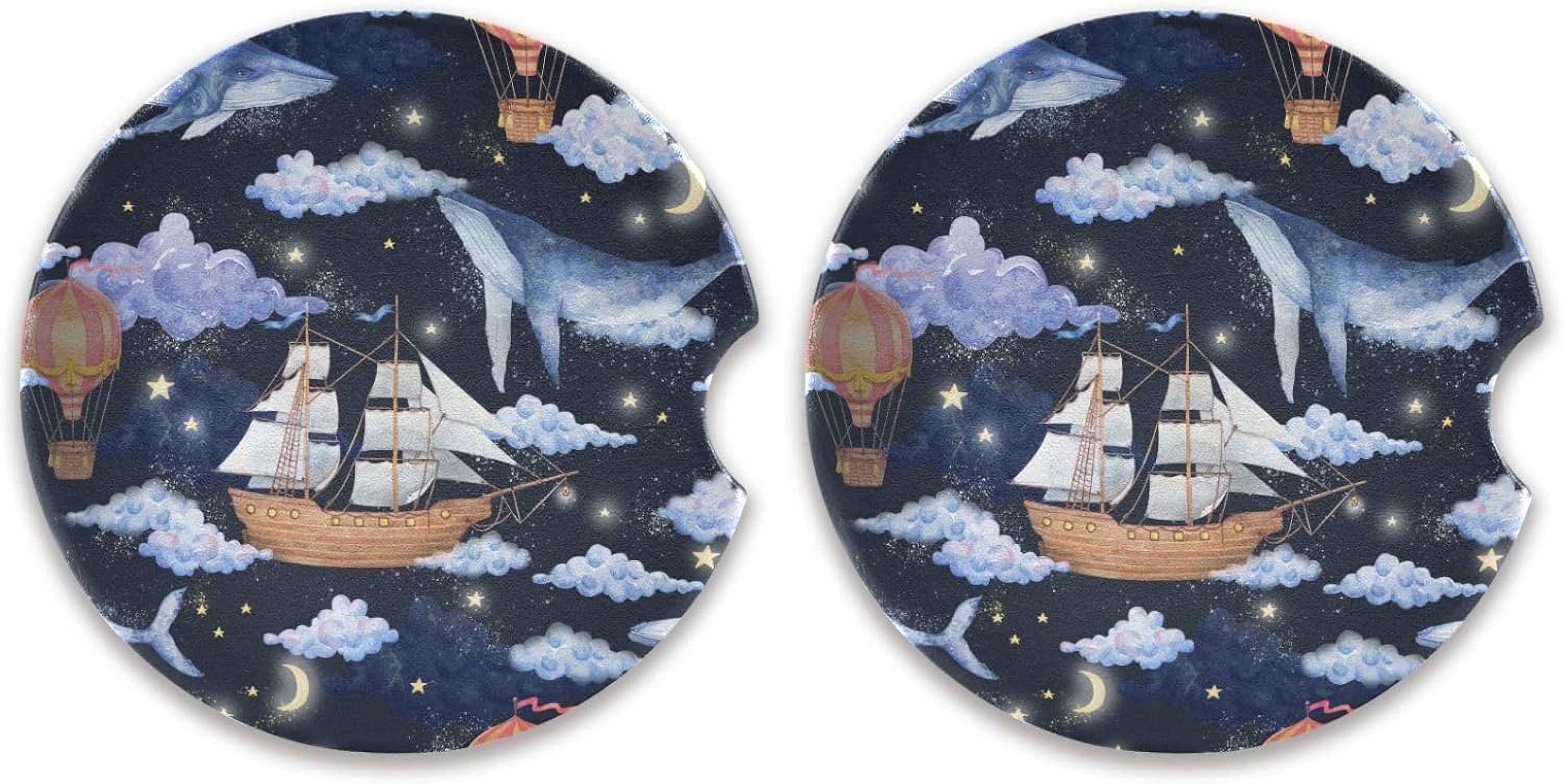 GZHJMY Watercolor Whales Clouds Moon Stars Car Coasters 2 Pack Drinks ...