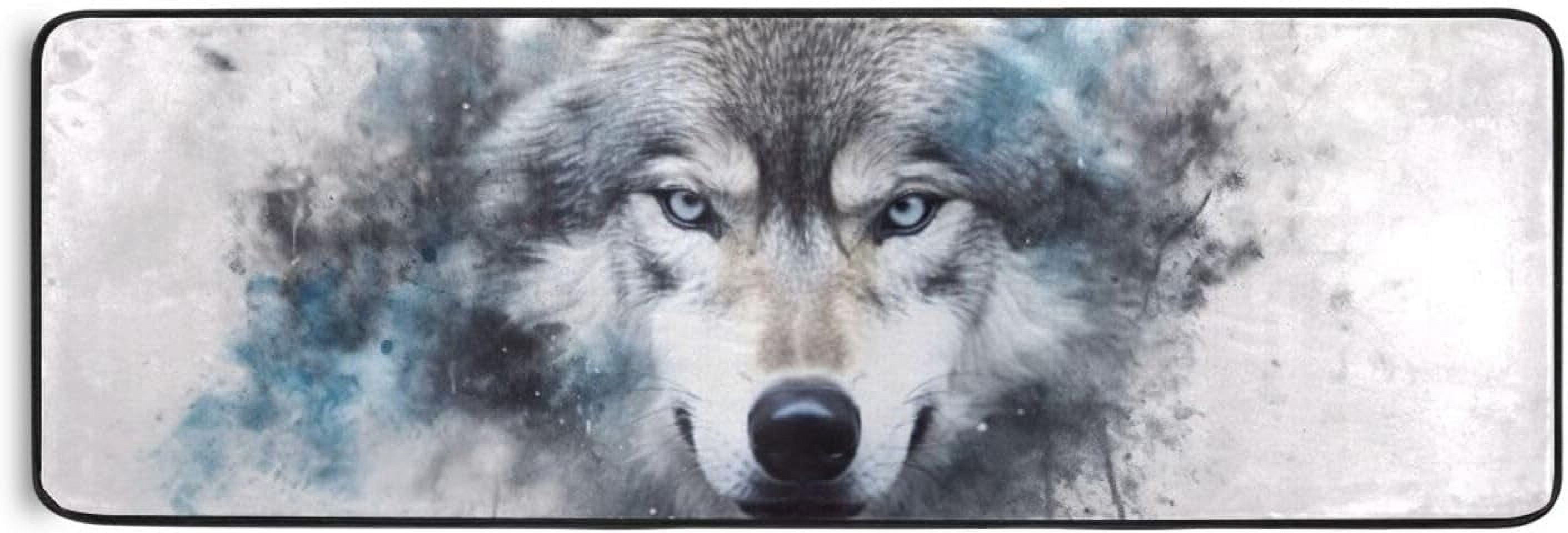 GZHJMY Watercolor Wolf Area Rug - 2' x 6' Washable Runner Rugs with ...
