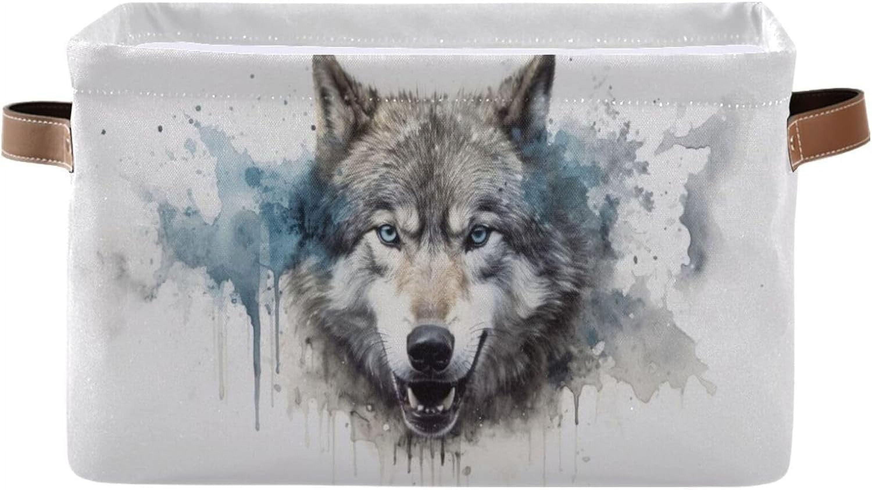 GZHJMY Watercolor Wolf Storage Bins Foldable Canvas Fabric Storage ...