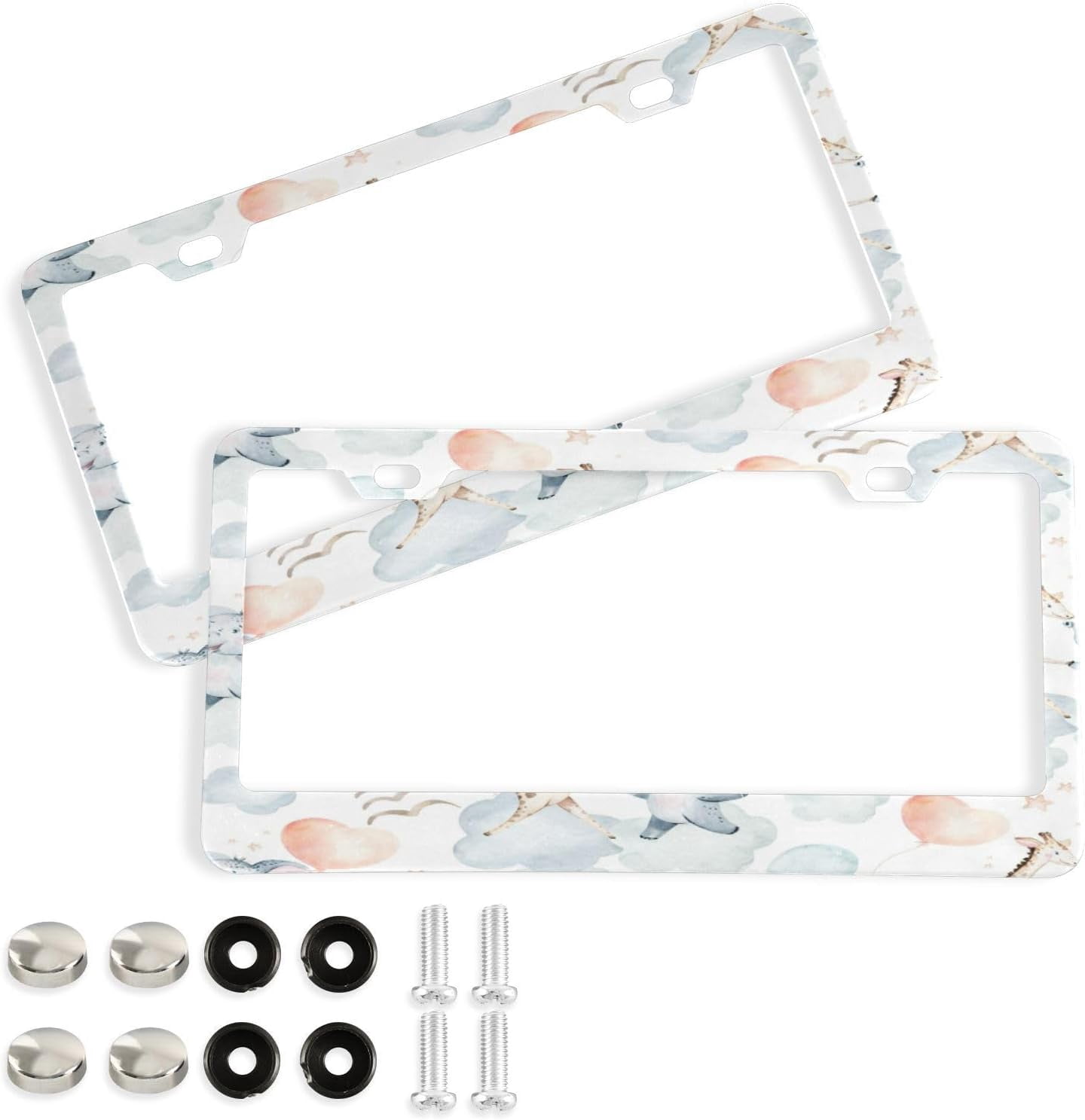 GZHJMY Watercolour Giraffe Elephant License Plate Frame 2 Pack 2 Holes ...