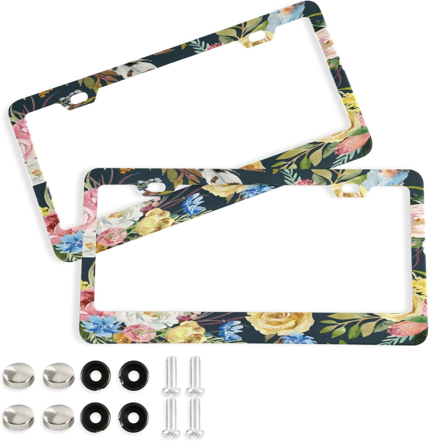 GZHJMY Watwecolor Flowers License Plate Frames Set of 2, Universal ...