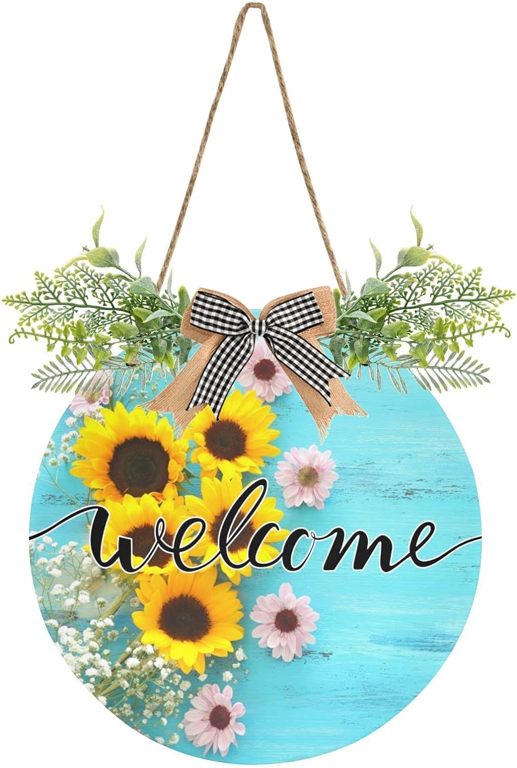 GZHJMY Welcome Blue Wooden Sunflower Welcome Sign for Front Door ...