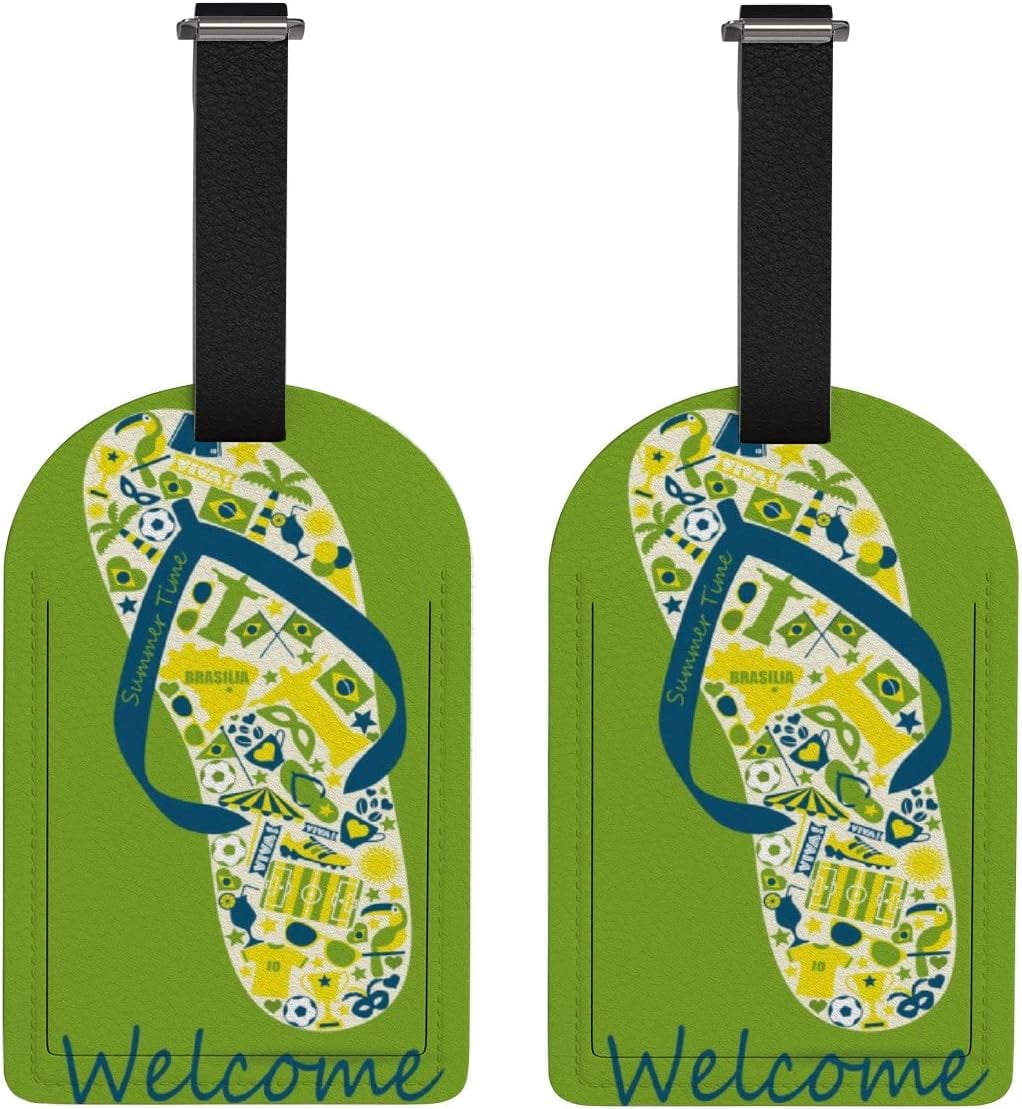 GZHJMY Welcome Summer Slipper Luggage Tags Set of 2, PU Leather Travel ...