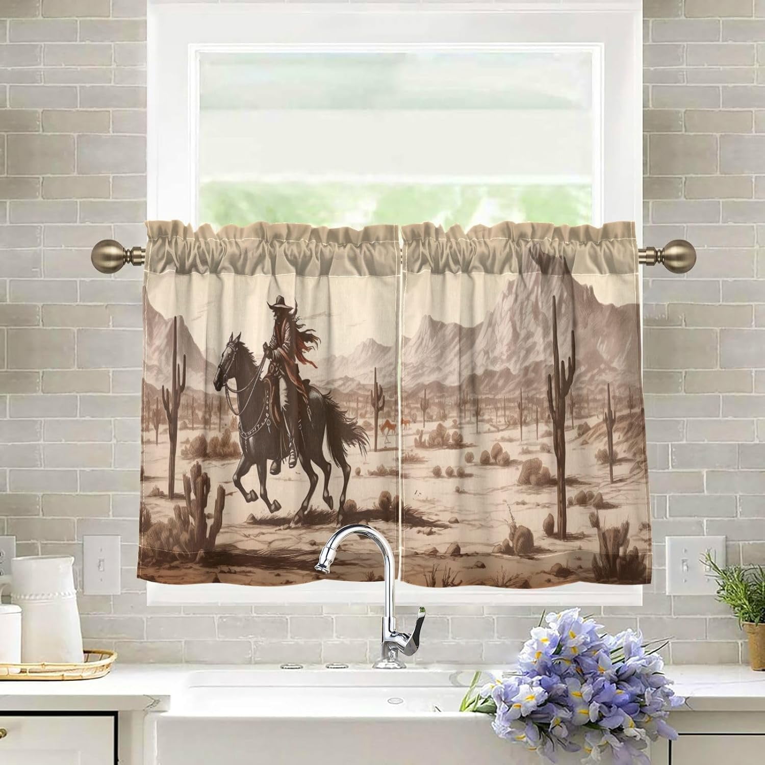 GZHJMY Western Desert Cowboy Half Window Tier Curtains 36 Inch Blackout ...