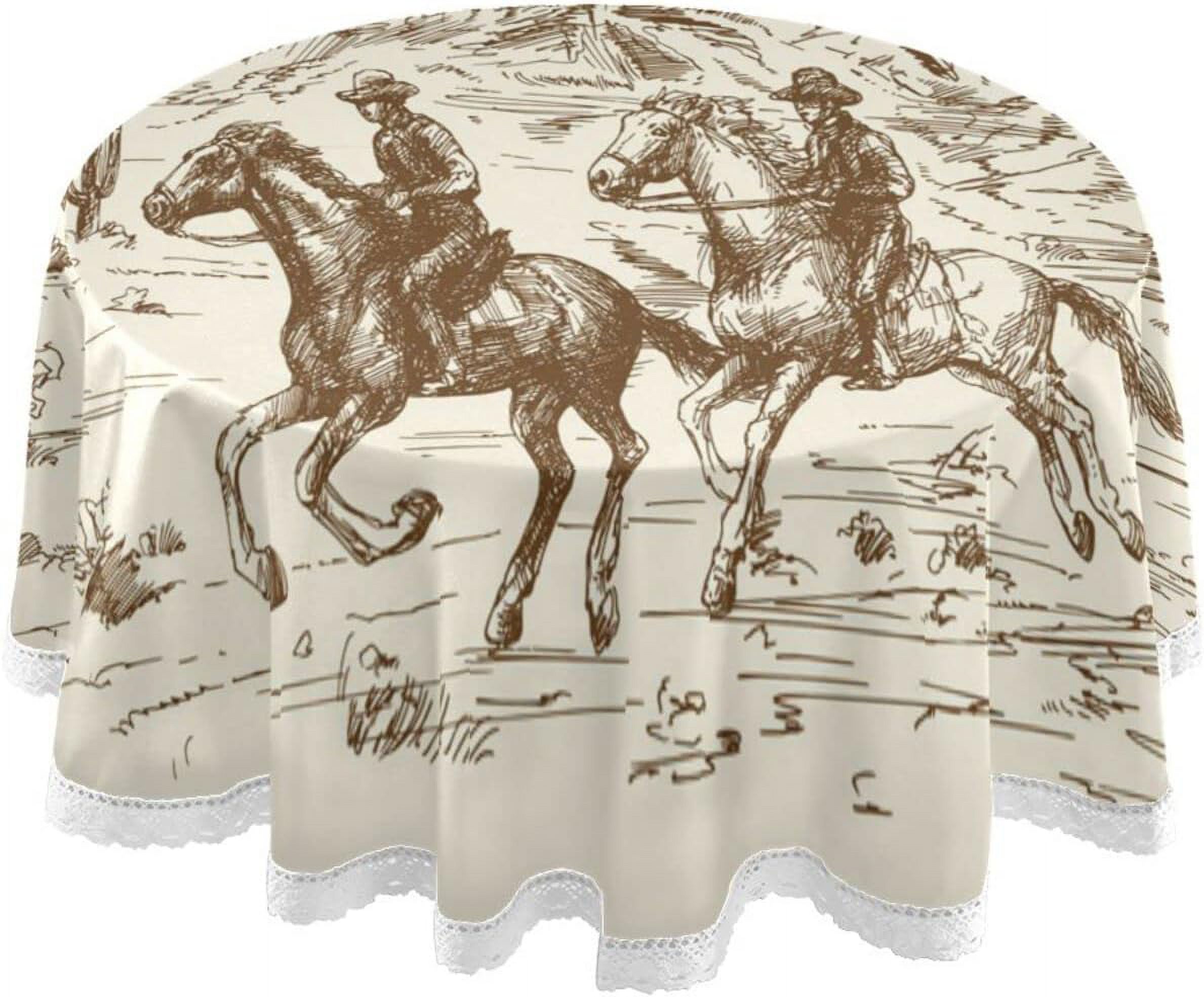 GZHJMY Western Desert Cowboy Polyester Fiber Round Lace Tablecloth ...