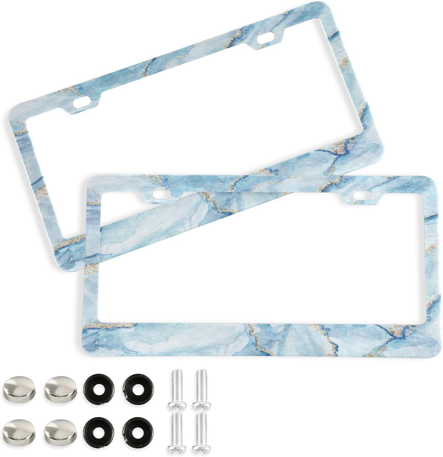 GZHJMY White Blue Marble Car License Plate Frame, 2 Pack Aluminum ...