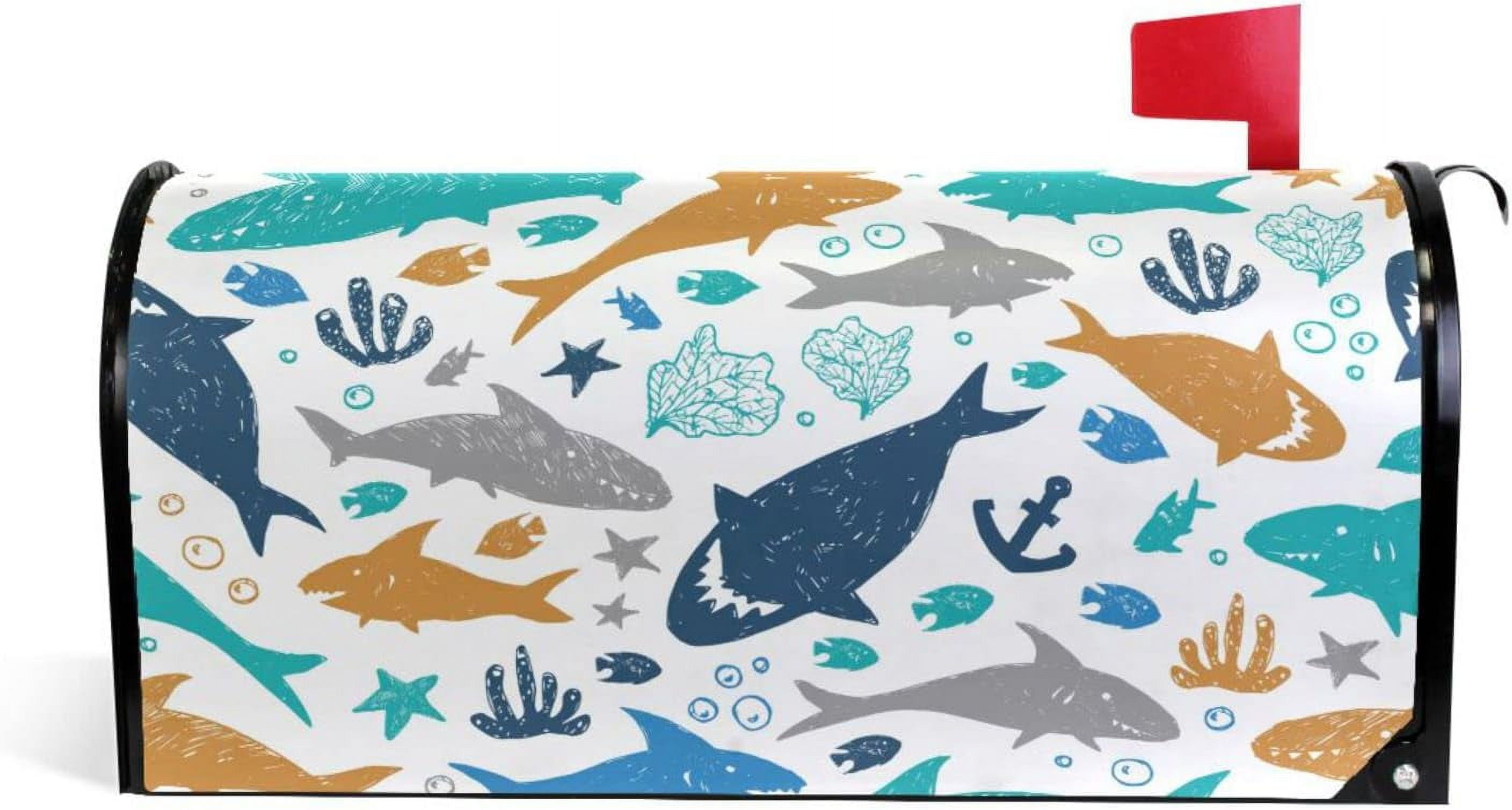 GZHJMY White Colorful Cute Sharks Magnetic Mailbox Cover Standard Size ...