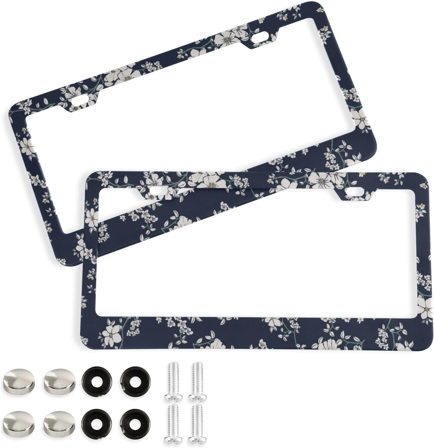 GZHJMY White Daisy Car License Plate Frame, 2 Pack Aluminum License ...