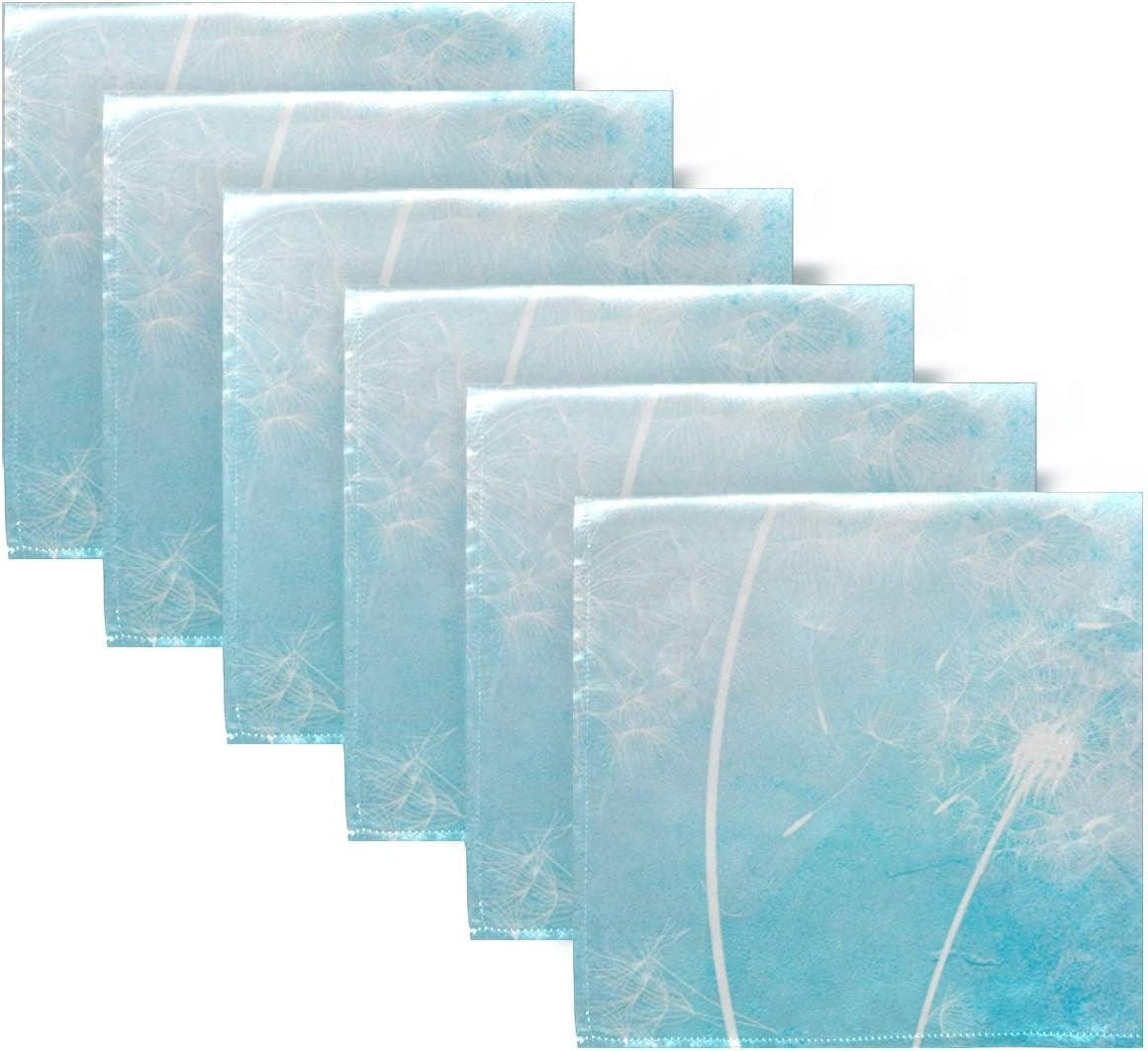 GZHJMY White Dandelions Blue Cloth Napkins Washable Reusable Polyester ...